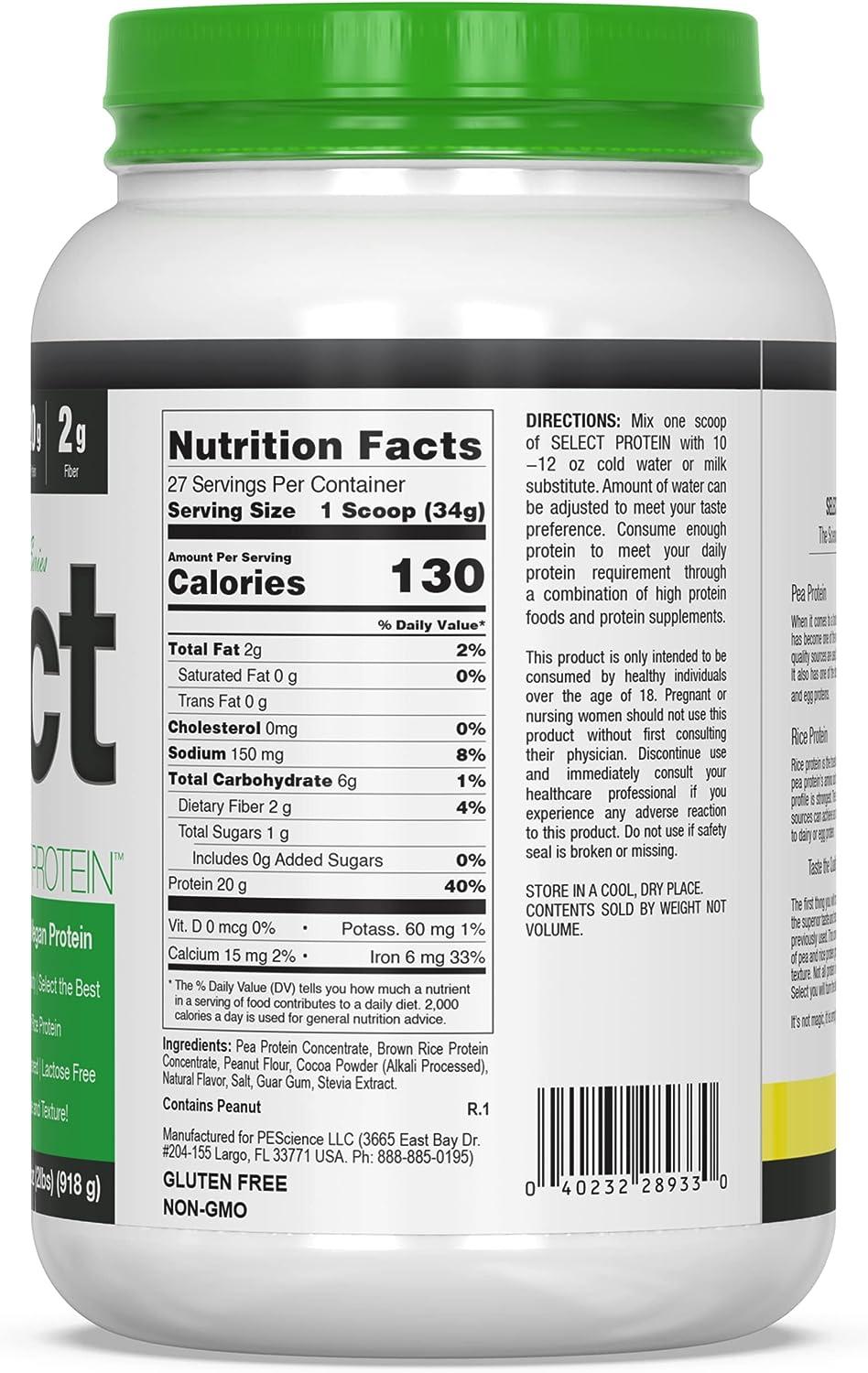PEScience Select Vegan Chocolate Peanut Butter Protein Powder - 27 ...