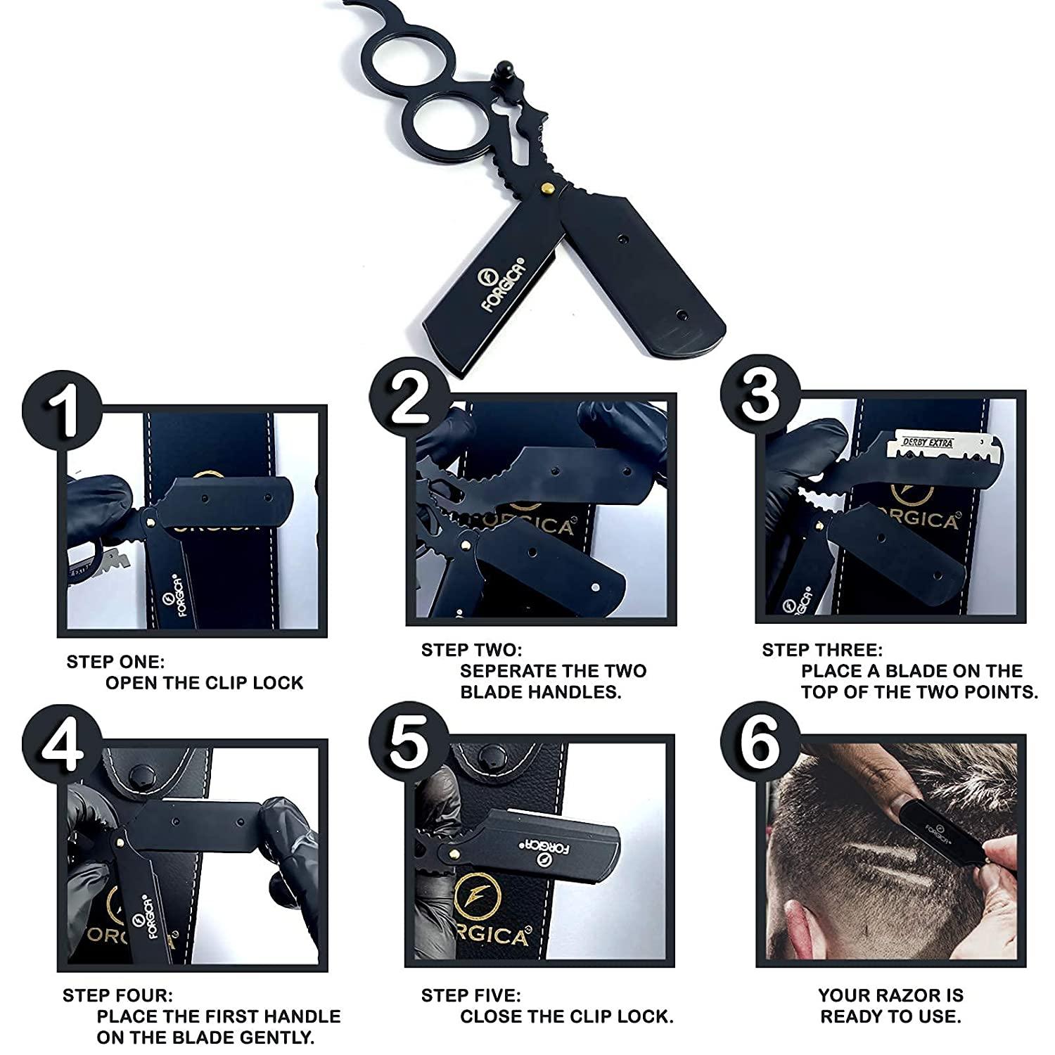 Barber Straight Razor Kit with 100 Derby Blades - Professional Beard ...