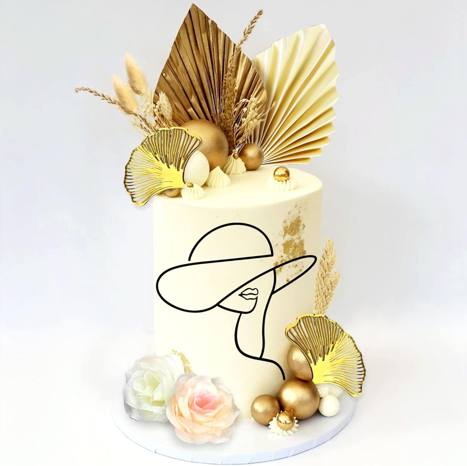 Elegant Acrylic Lady Face & Gold Palm Leaves Cake Topper for Wedding ...