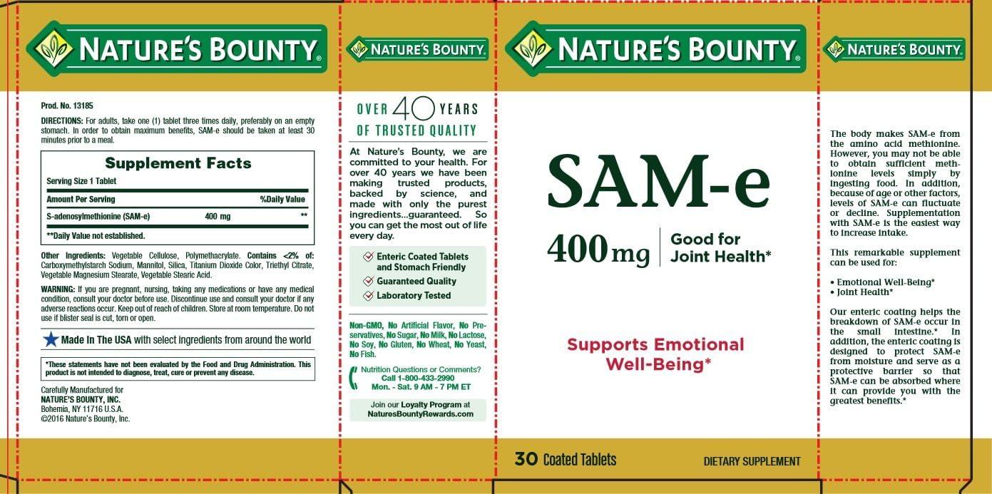 Nature's Bounty SAM-E 400mg Dietary Supplement - Supports Joint Health ...