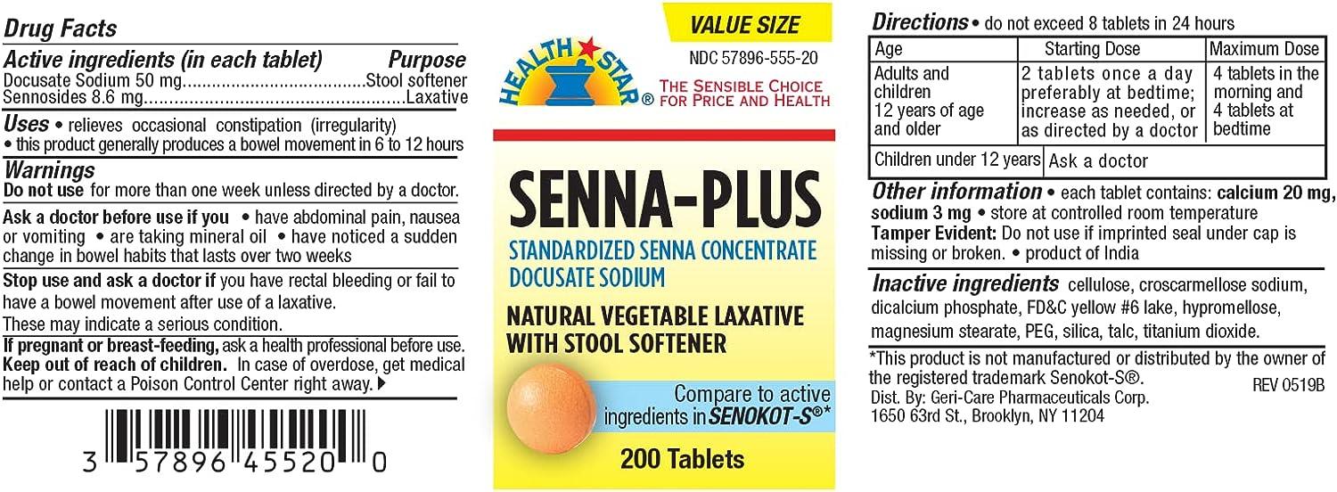 GeriCare Senna Plus Natural Laxative with Docusate Sodium 50mg ...