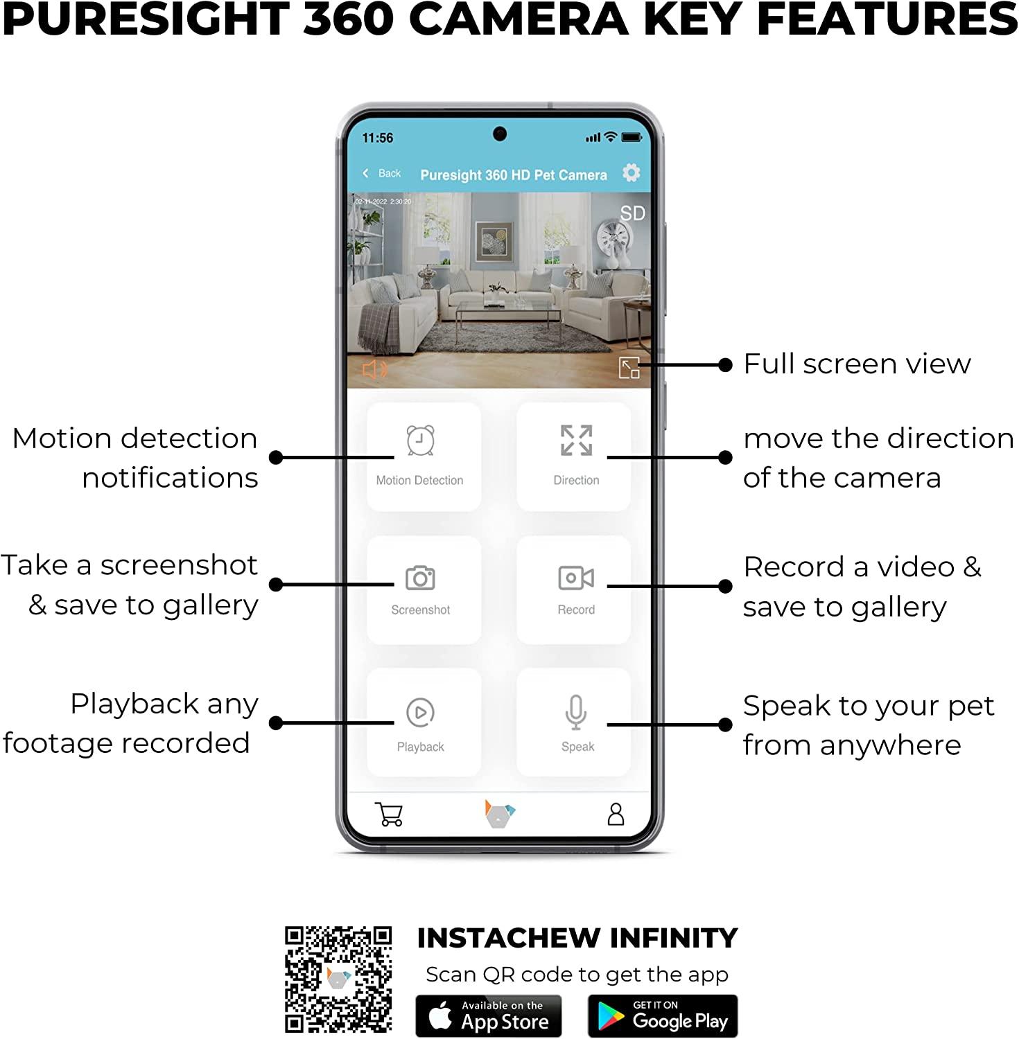INSTACHEW Puresight 360 Rotation 1080p HD Pet Camera - Phone App, Night ...