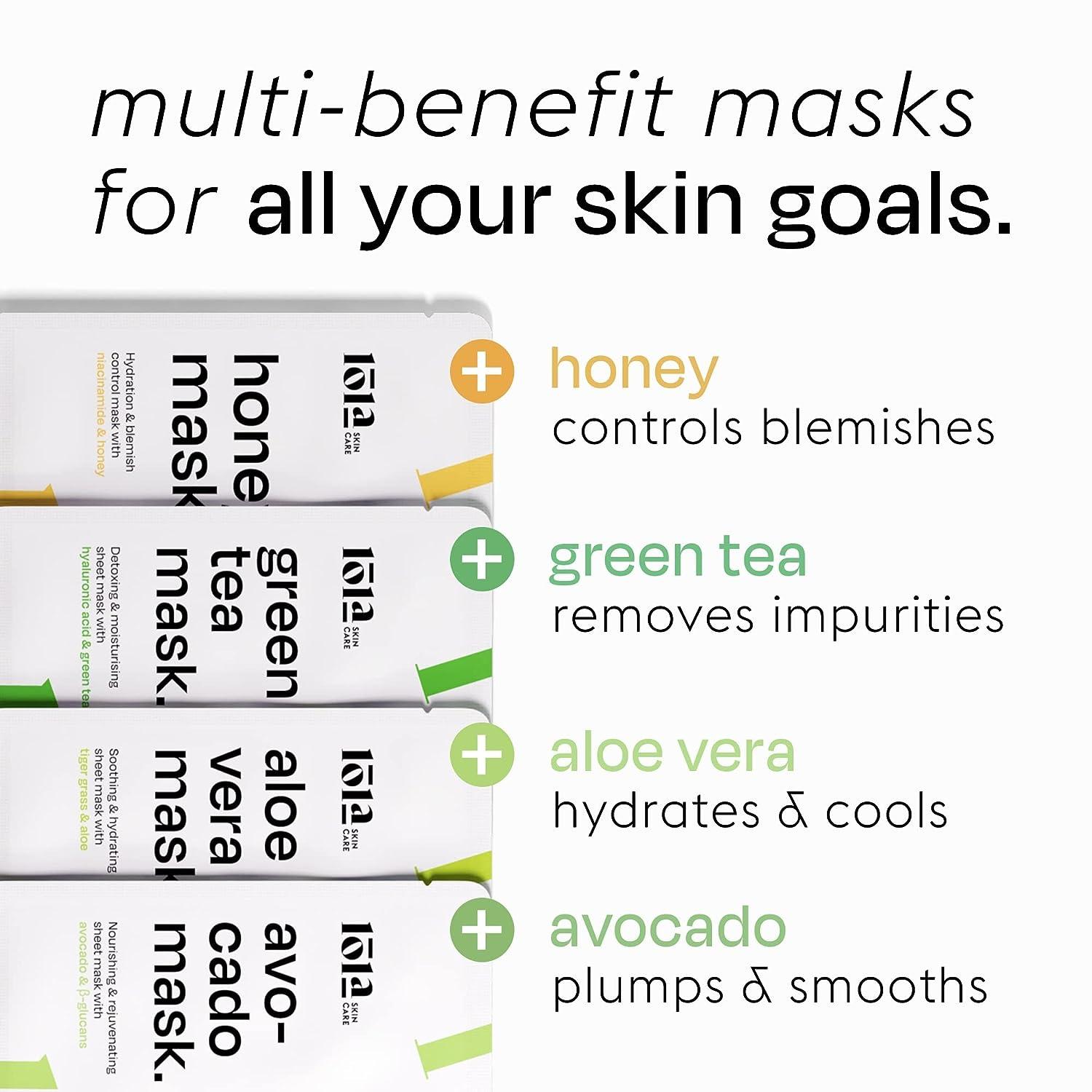 Lola Skincare Aloe Vera Face Masks - 8 pcs Sheet Mask Set for ...