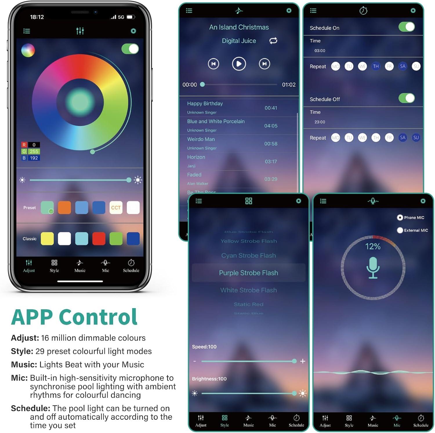 CXHOME RGB Underwater LED Light - App-Controlled Multi-Color Pool Lamp ...