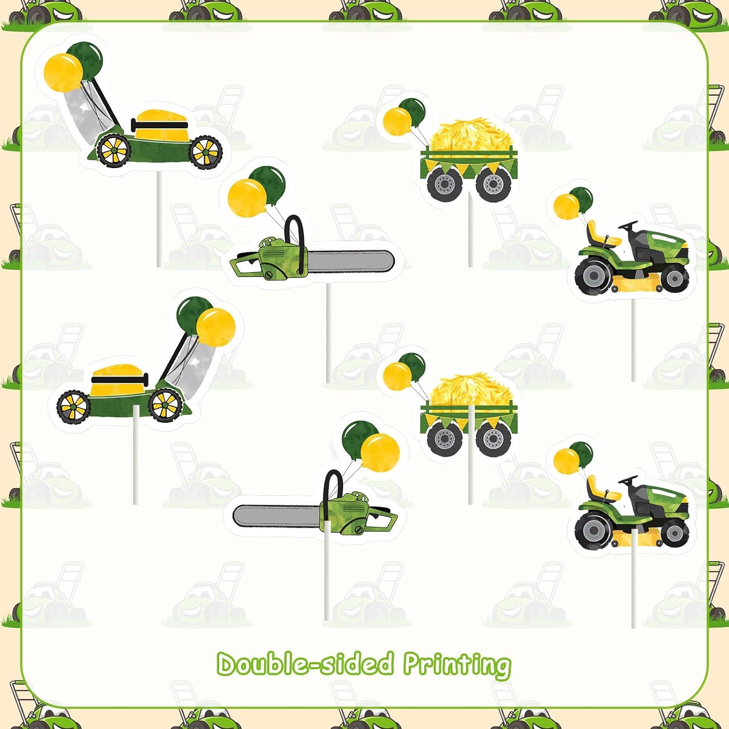 Sursurprise 24 Pieces Lawnmower Birthday Cupcake Toppers Green Tractor ...