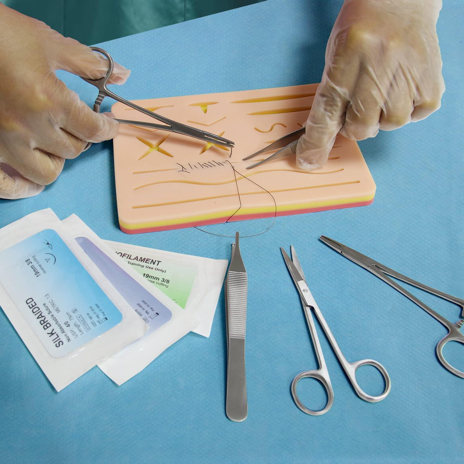Suture Training Kit with 17 Pre-Cut Wounds, Suture Pad, Tools, Thread and Needle | Buy Now with ...