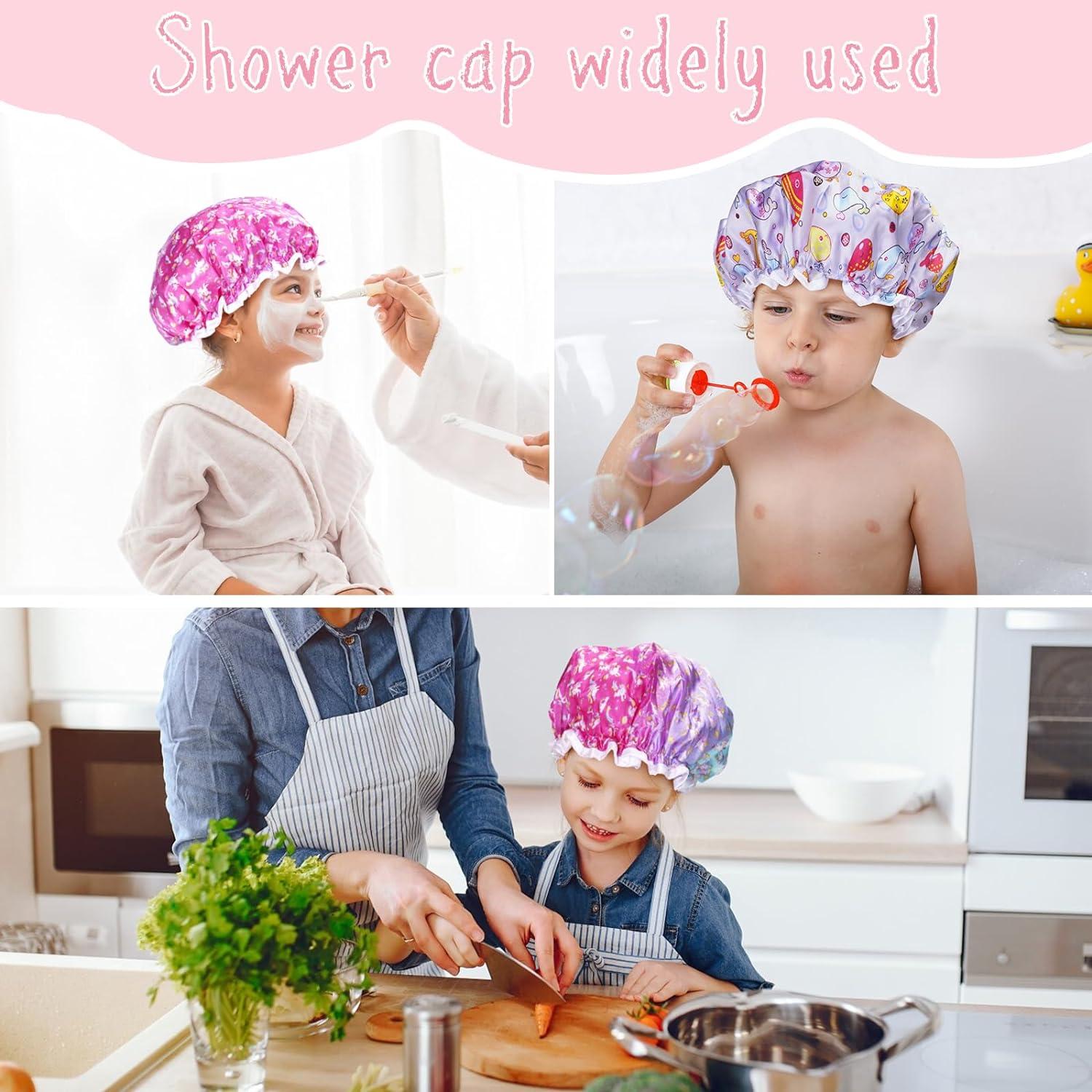 G2PLUS Kids Shower Caps - 2PCS Double Layer Elastic Bath Caps for Girls ...