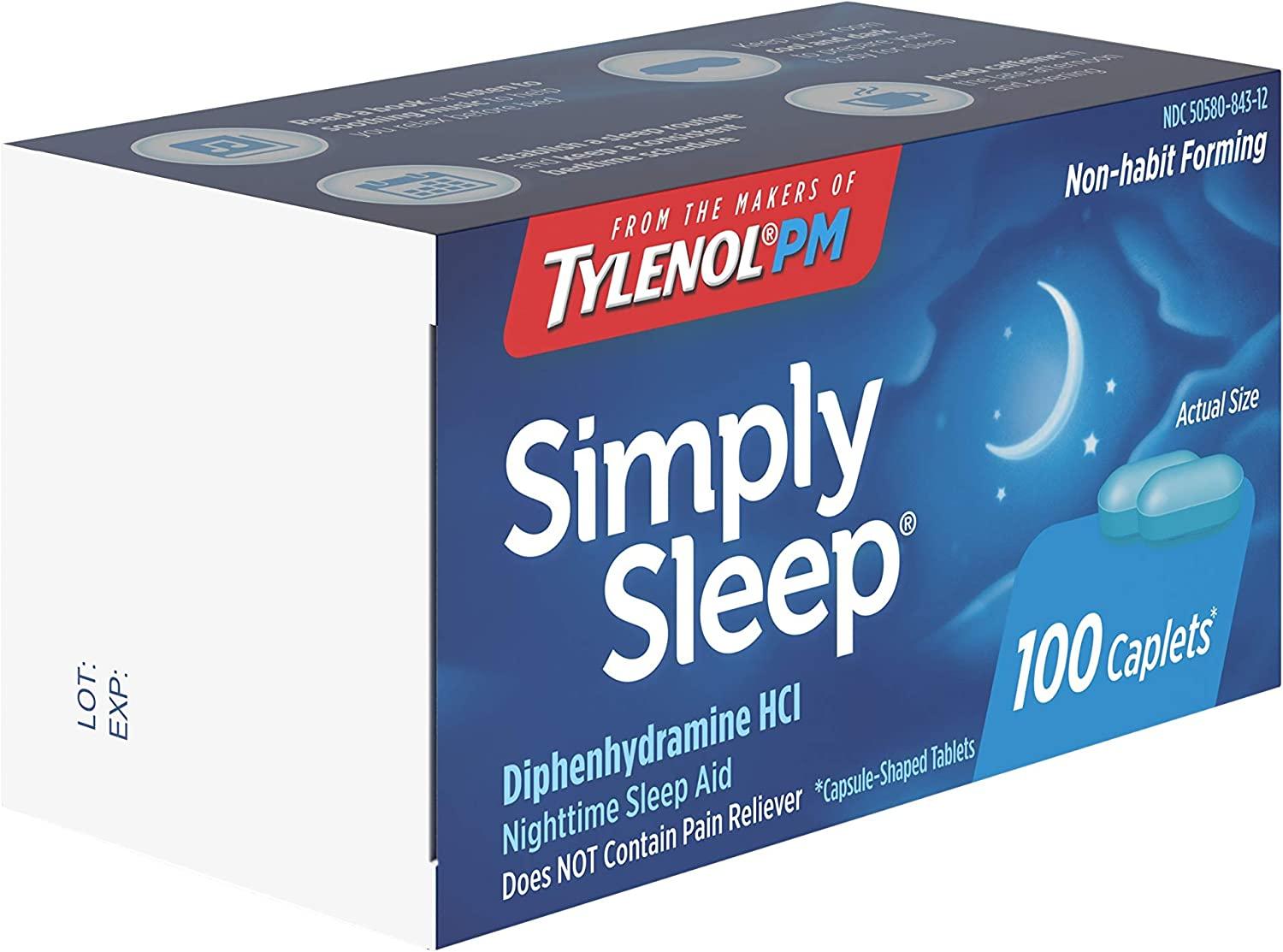 Simply Sleep Nighttime Sleep Aid Caplets | 25 mg Diphenhydramine HCl ...