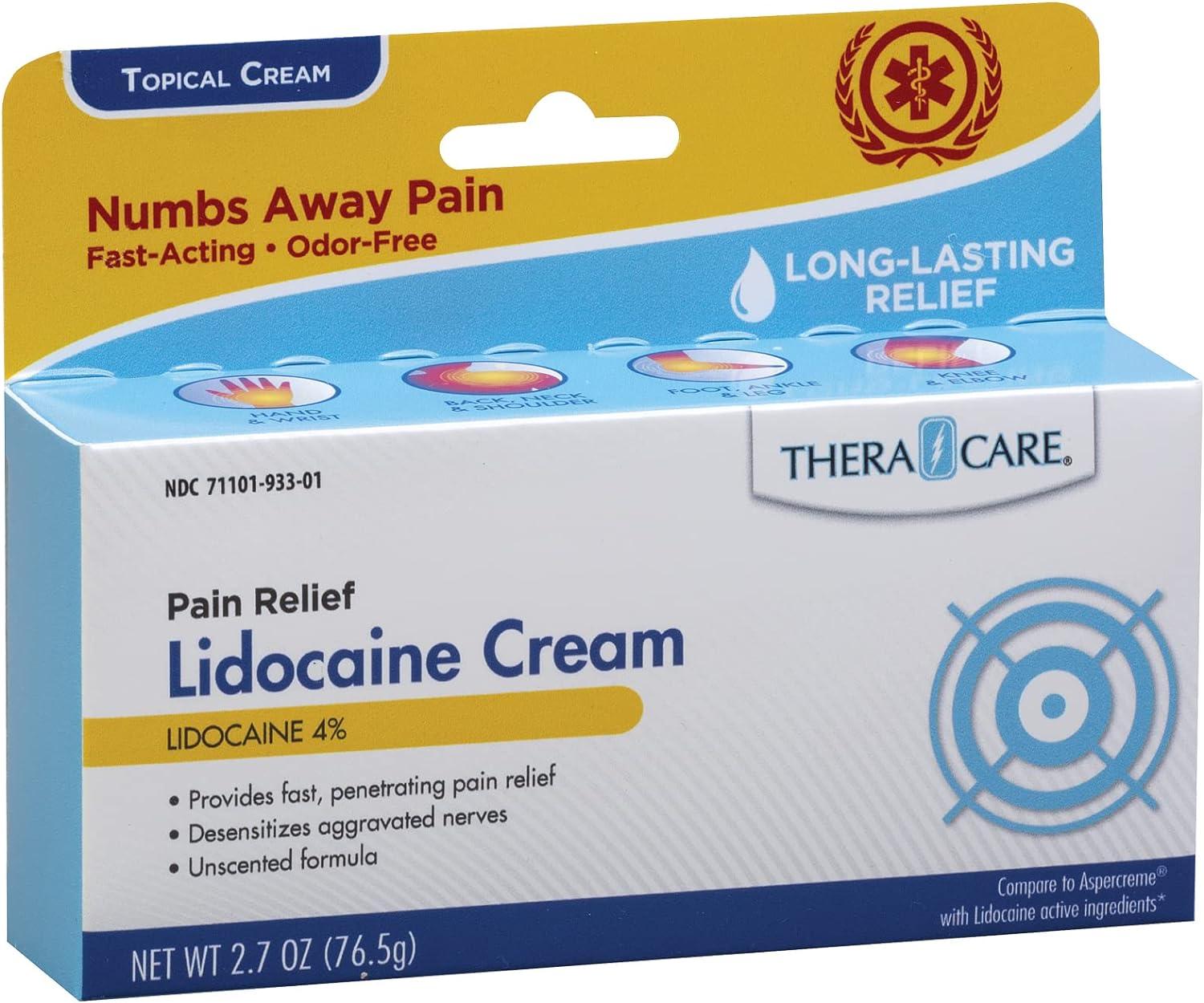 Thera Care Maximum Strength Lidocaine Cream - Long-Lasting Pain Relief ...