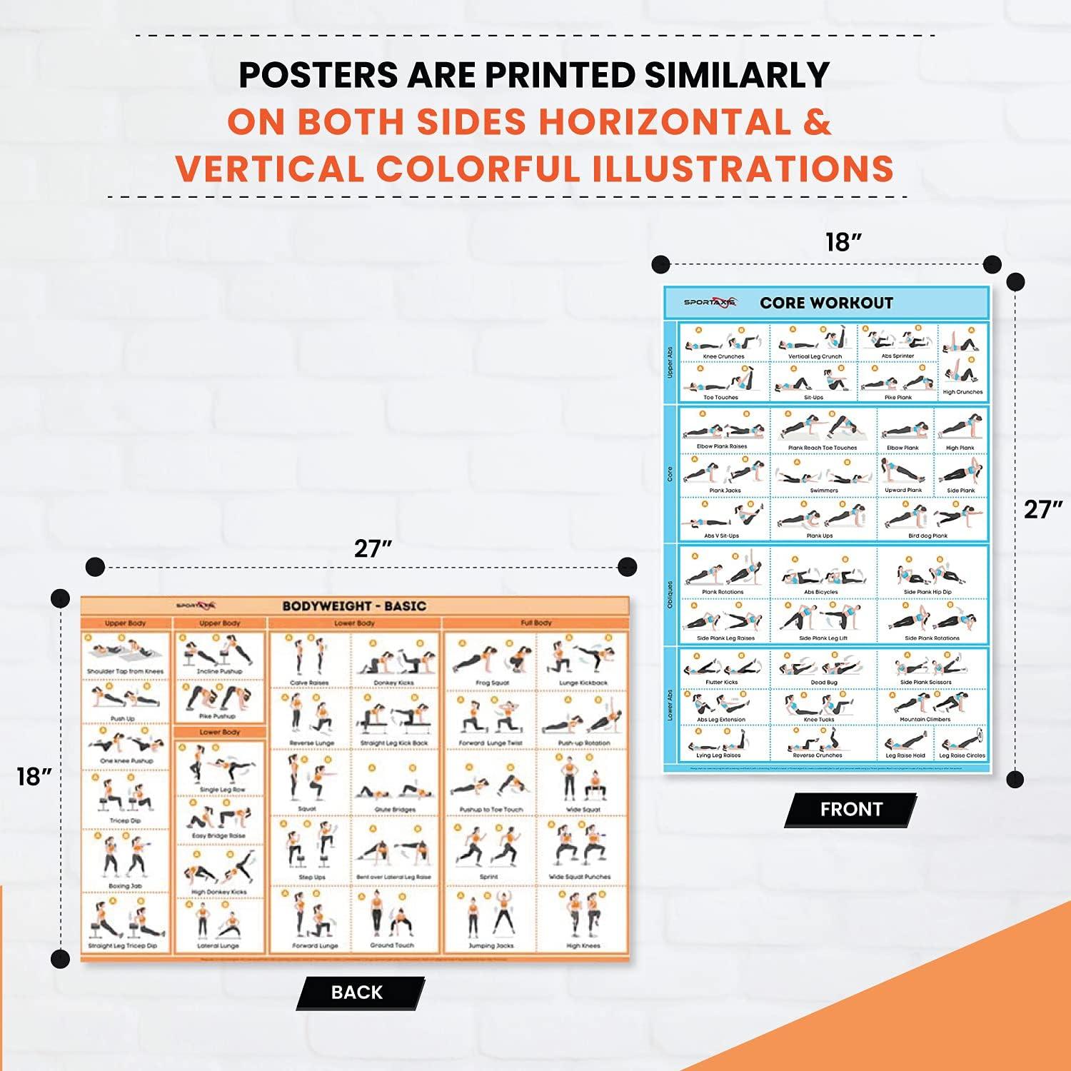 Sportaxis Laminated Workout Poster Set - Bodyweight & Yoga Exercises ...