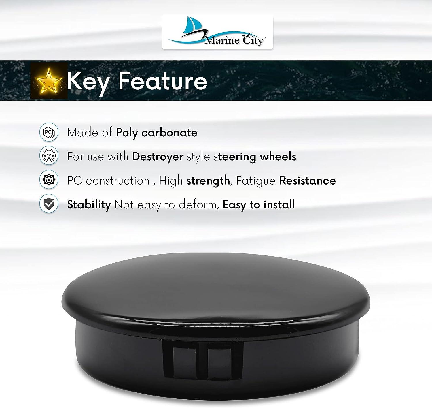MARINE CITY 2-1/2 Black PC Boat Steering Wheel Centre Cap - High ...