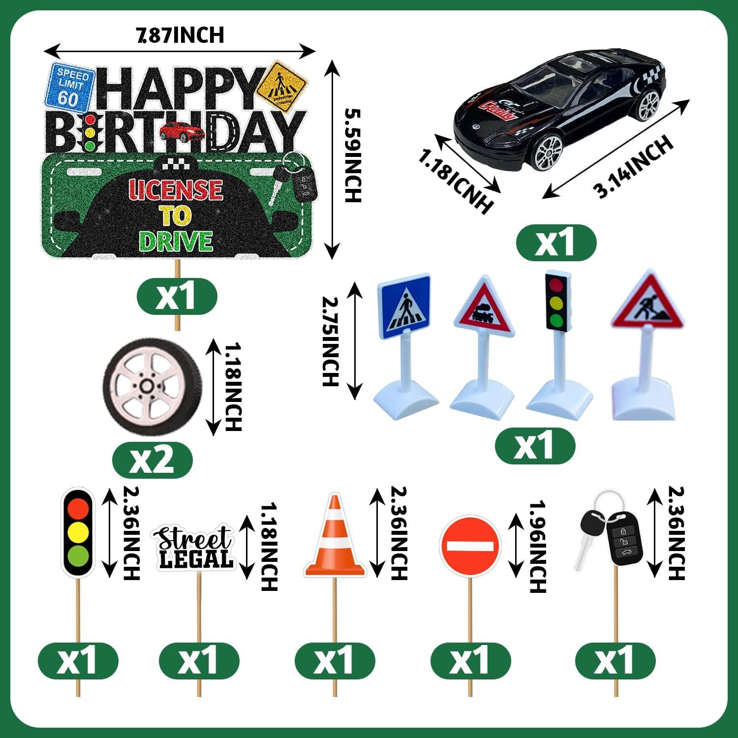 13PCS Driver License Birthday Cake Toppers New Driver Glitter Cake ...