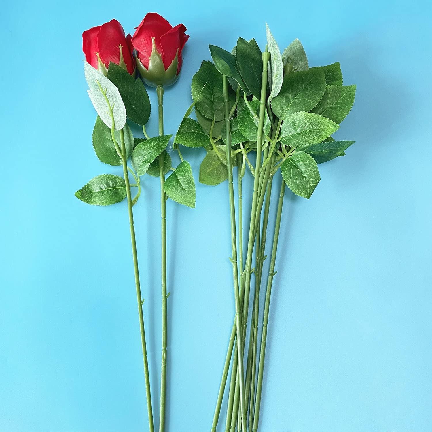 Yesok 50Pcs Floral Wire Stems with Leaves for DIY Craft Bouquet Making ...