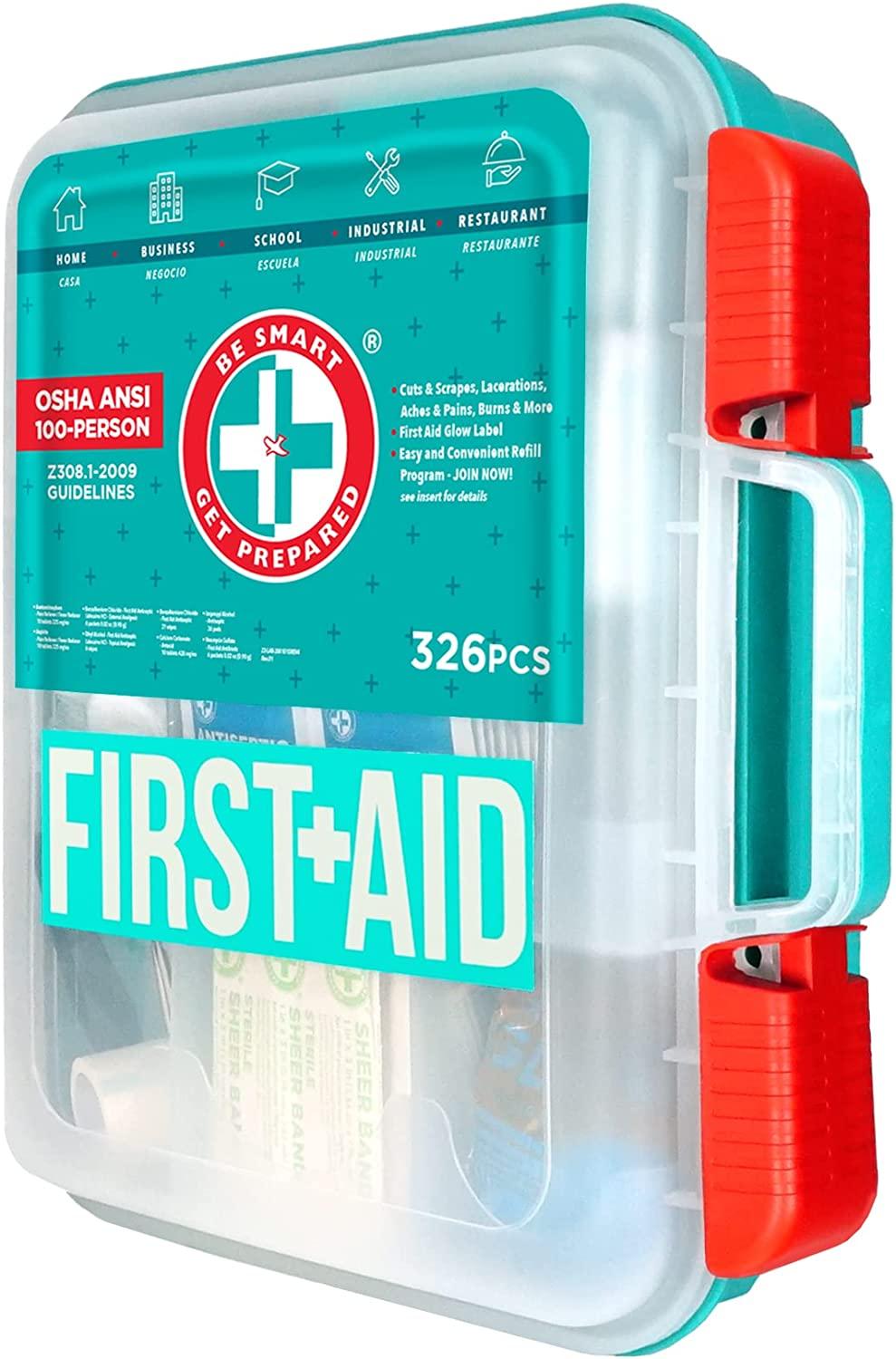 326-Piece Teal First Aid Kit - Exceeds OSHA & ANSI for 100 People - Home, Office, Car, School ...