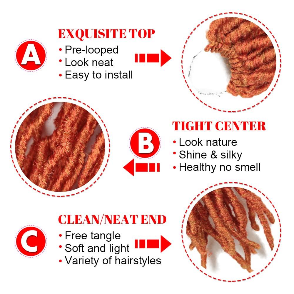 Faux Locs Crochet Hair 36 Inch Copper Red Soft Locs | Pre-looped ...