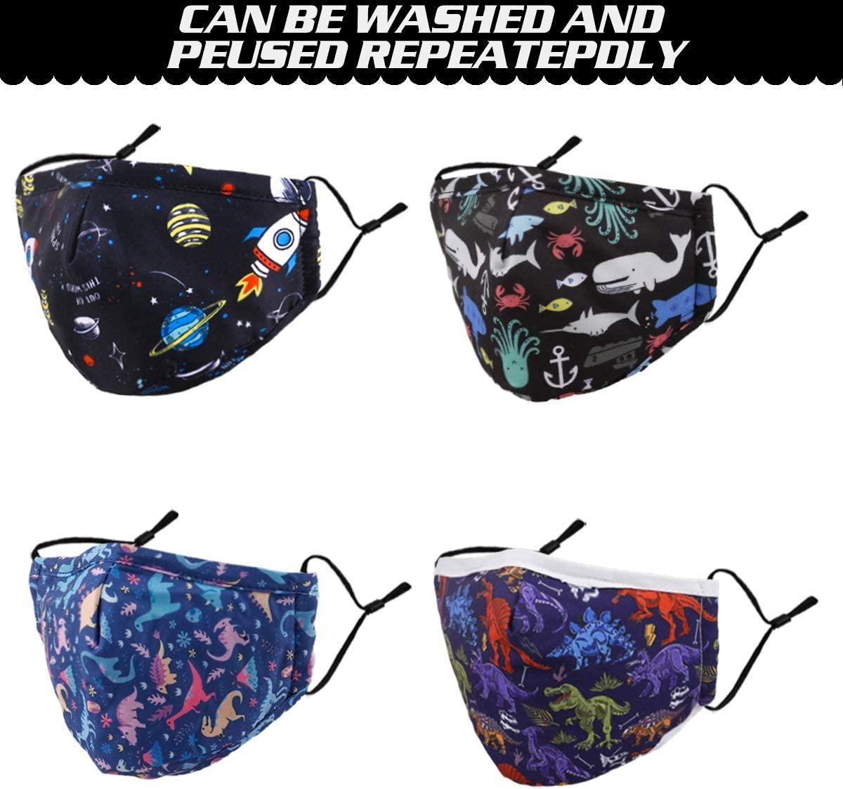 Woplagyreat Washable Reusable Kids Face Mask | Cute Dinosaur & Shark ...
