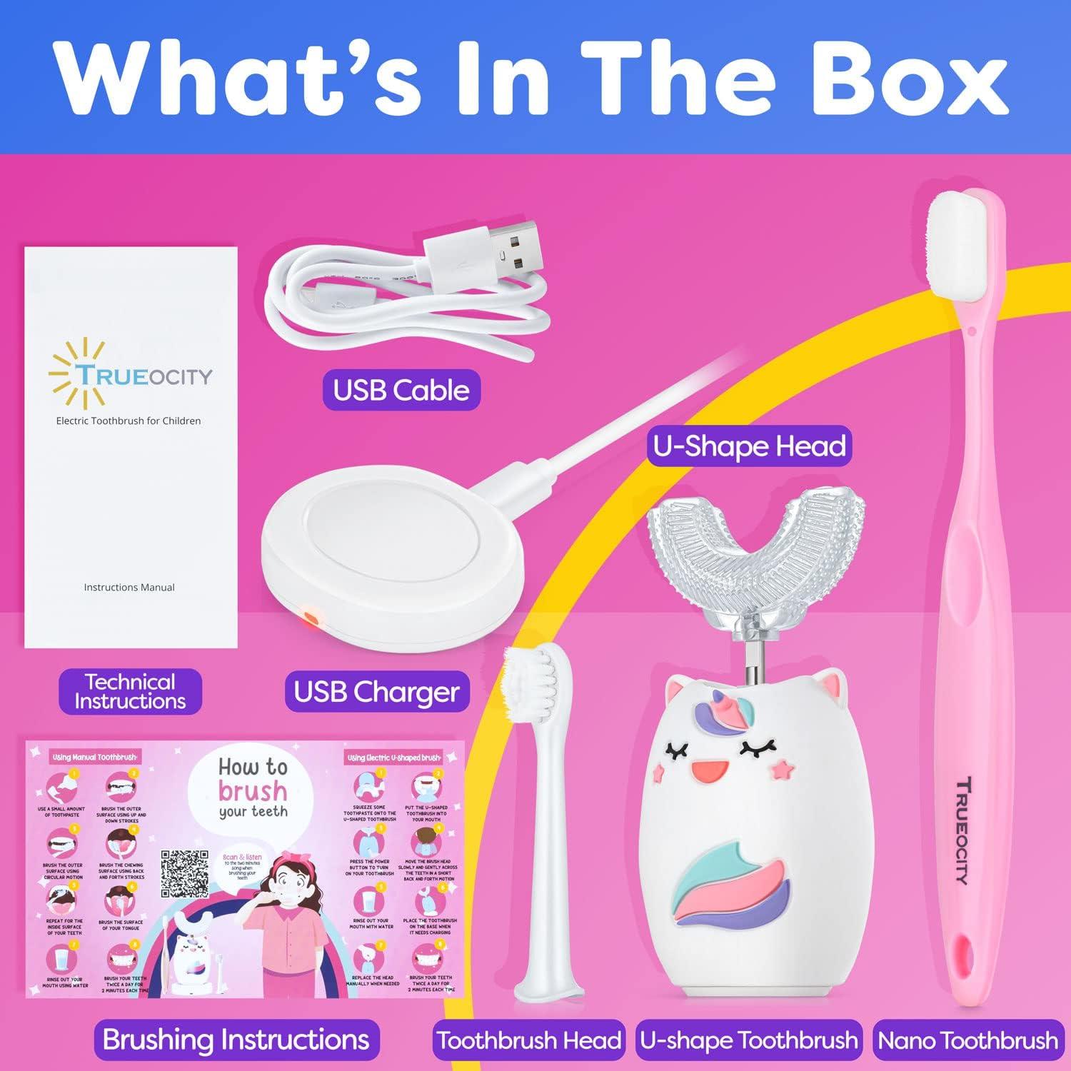 Kids Rechargeable U-Shaped Toothbrush (Pink Unicorn) | Ages 2 ...