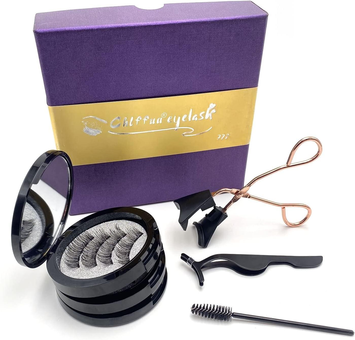 Magnetic Reusable False Eyelashes Set - 4 Pairs Natural Look 3D Effect ...