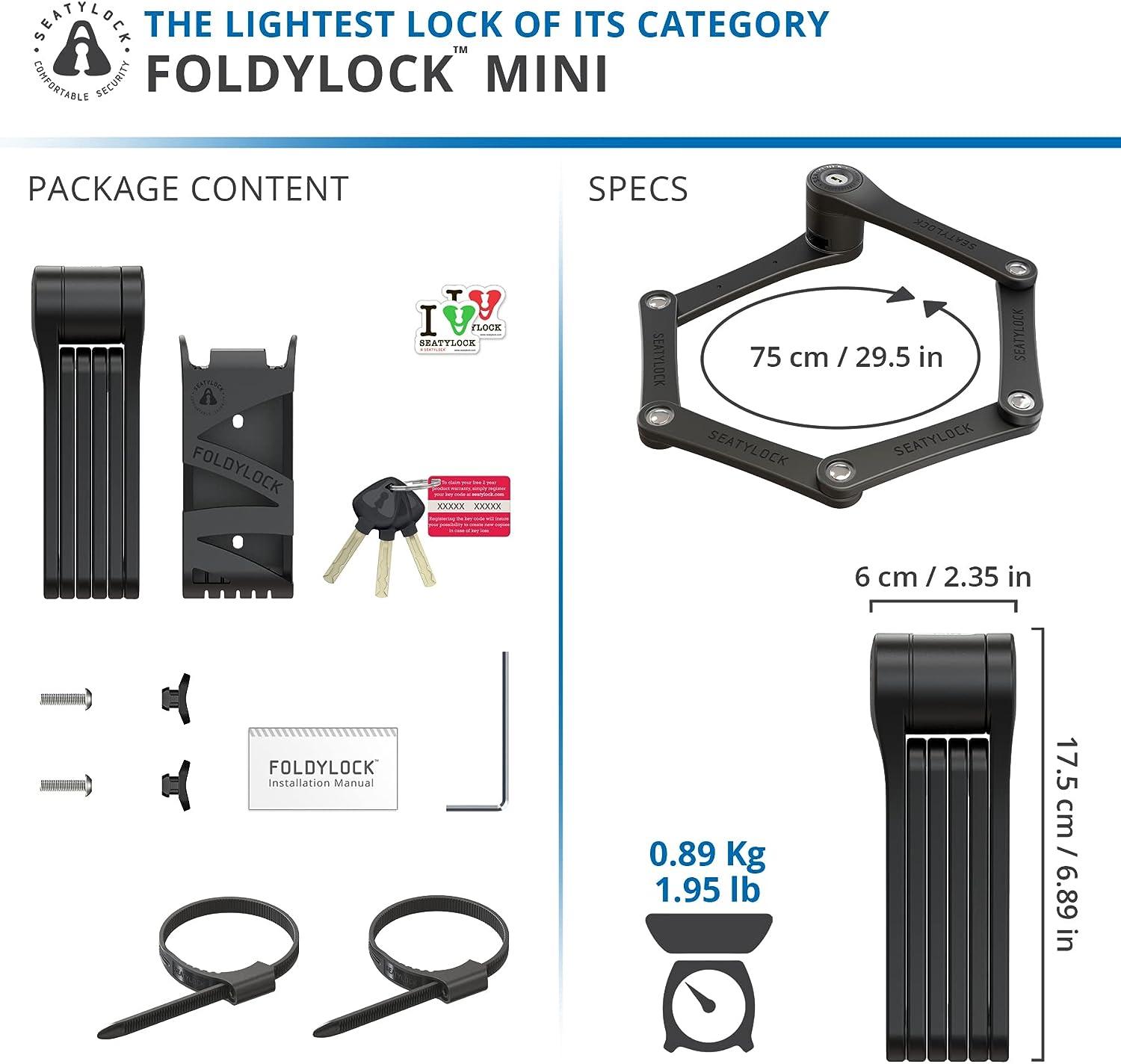 FoldyLock Mini - Patented Lightweight Bicycle Lock - 75cm Black - Heavy ...