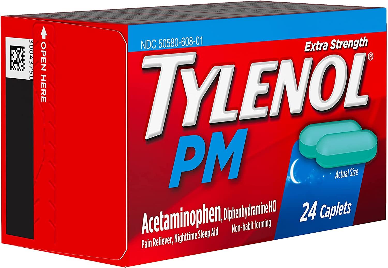 Tylenol PM Extra Strength Caplets - 500mg Acetaminophen, 24ct | Pain ...