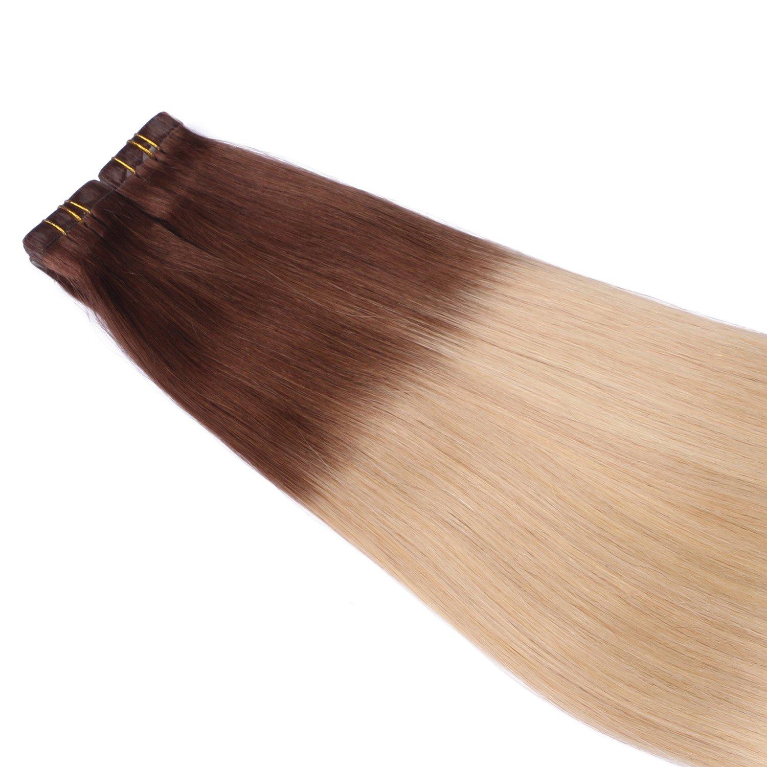Tape In Hair Extensions #4/60 Ombre - 40cm - 100% Remy Real Hair - 40 ...