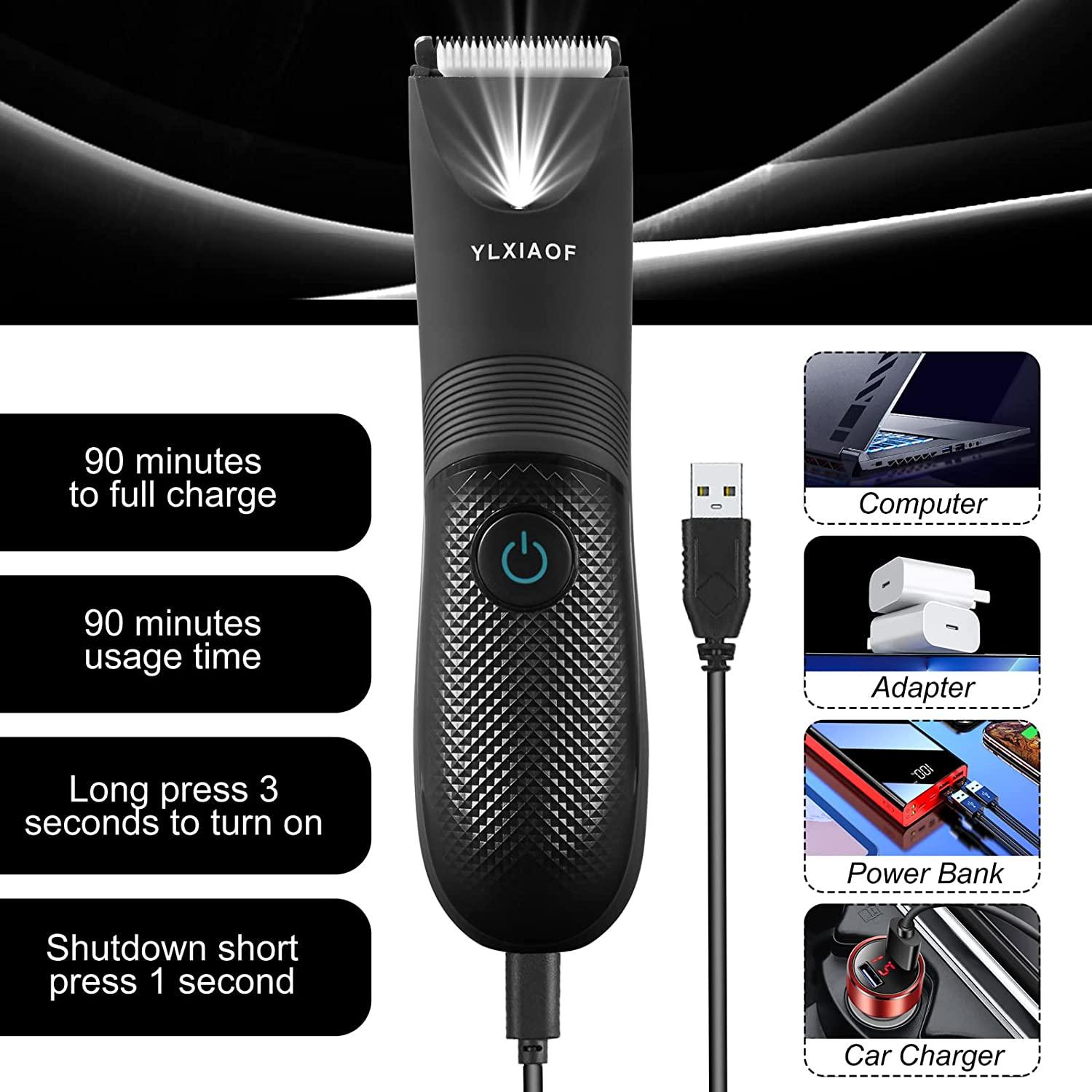 Men's Body Hair Trimmer and Ball Shaver - Electric Groomer with LED ...