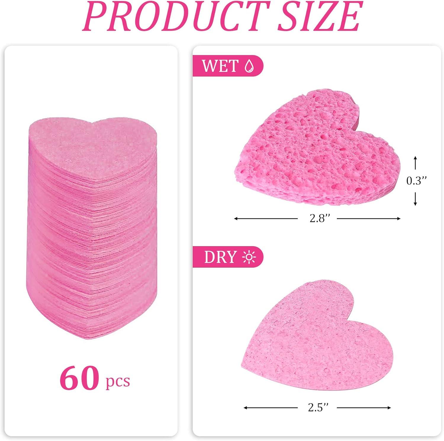 60-Count Kickleen Heart Shape Facial Sponges | 100% Natural Compressed ...