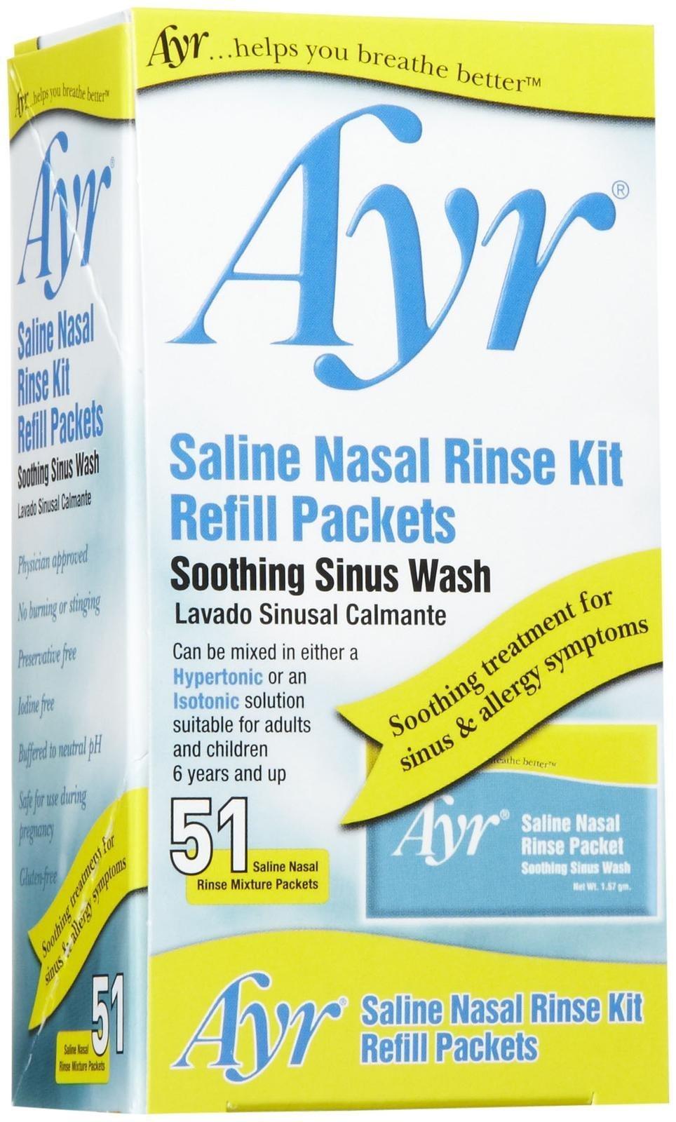 Ayr Saline Nasal Rinse Kit- Soothing Sinus Wash 51 ct