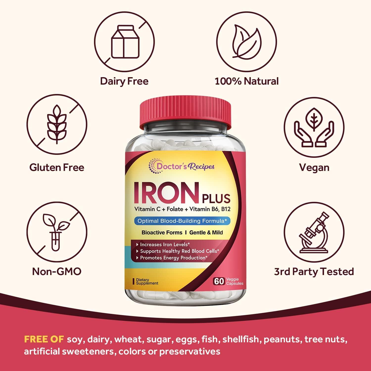 Doctor's Recipes Iron Supplement 36mg - Enhanced Absorption with ...