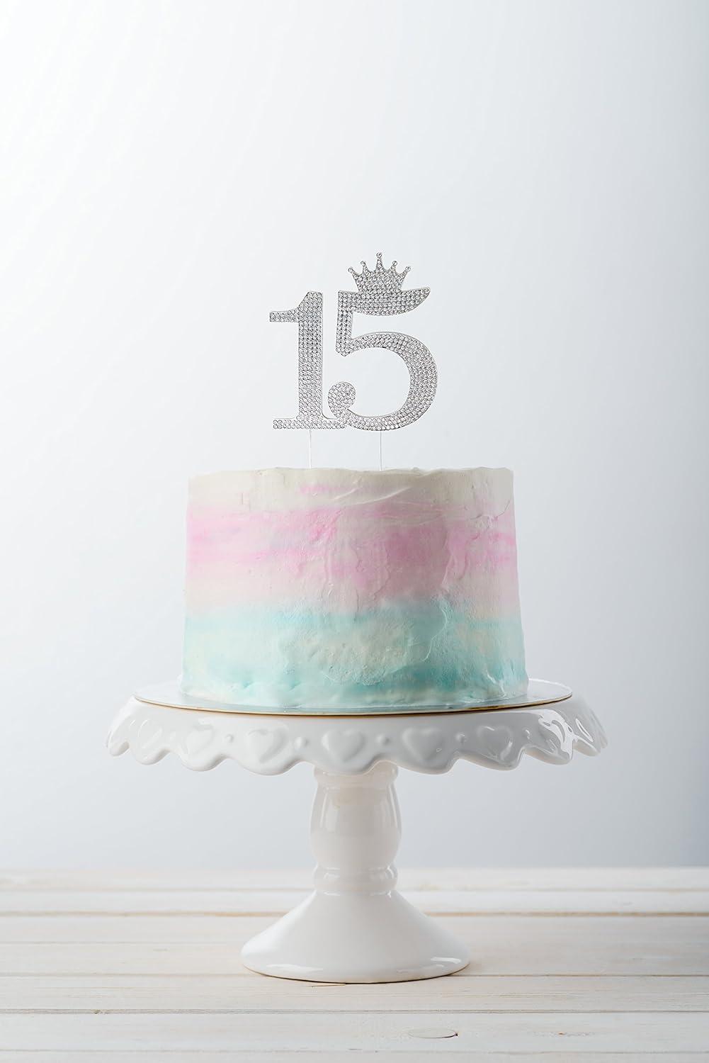 Number 15 Quinceanera Rhinestone Princess Crown Monogram Cake Topper ...