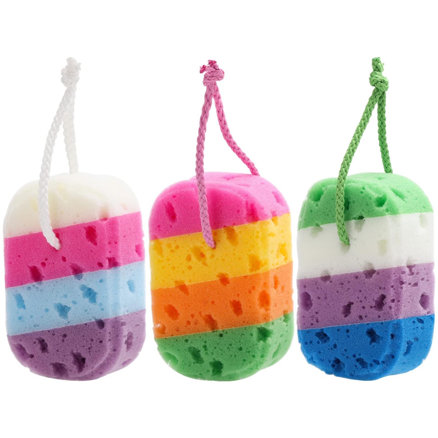 3-Piece Exfoliating Bath Sponge Set for Soft Shower Loofah Body ...