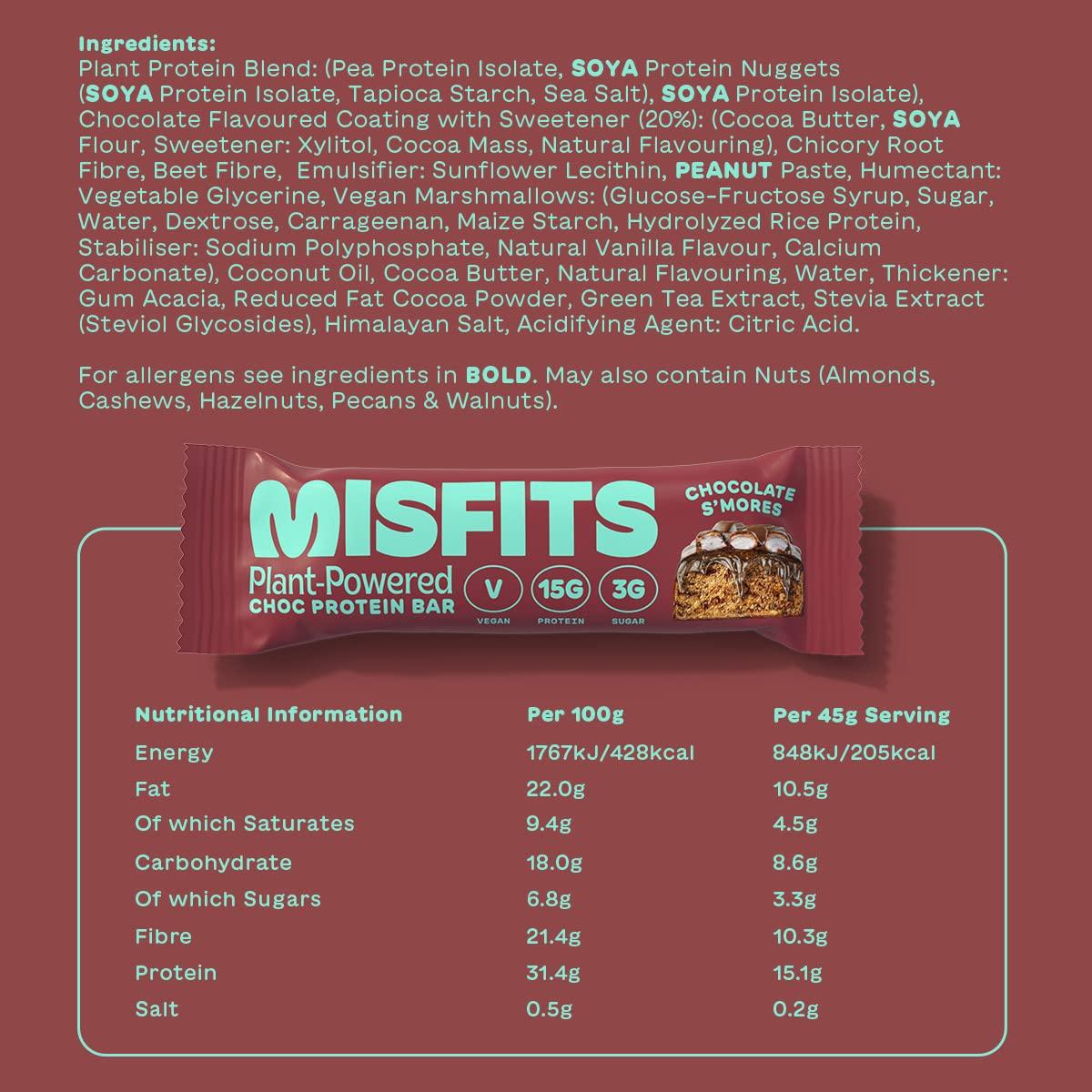 Misfits S'mores Vegan Protein Bars - High Protein, Low Sugar, Gluten ...