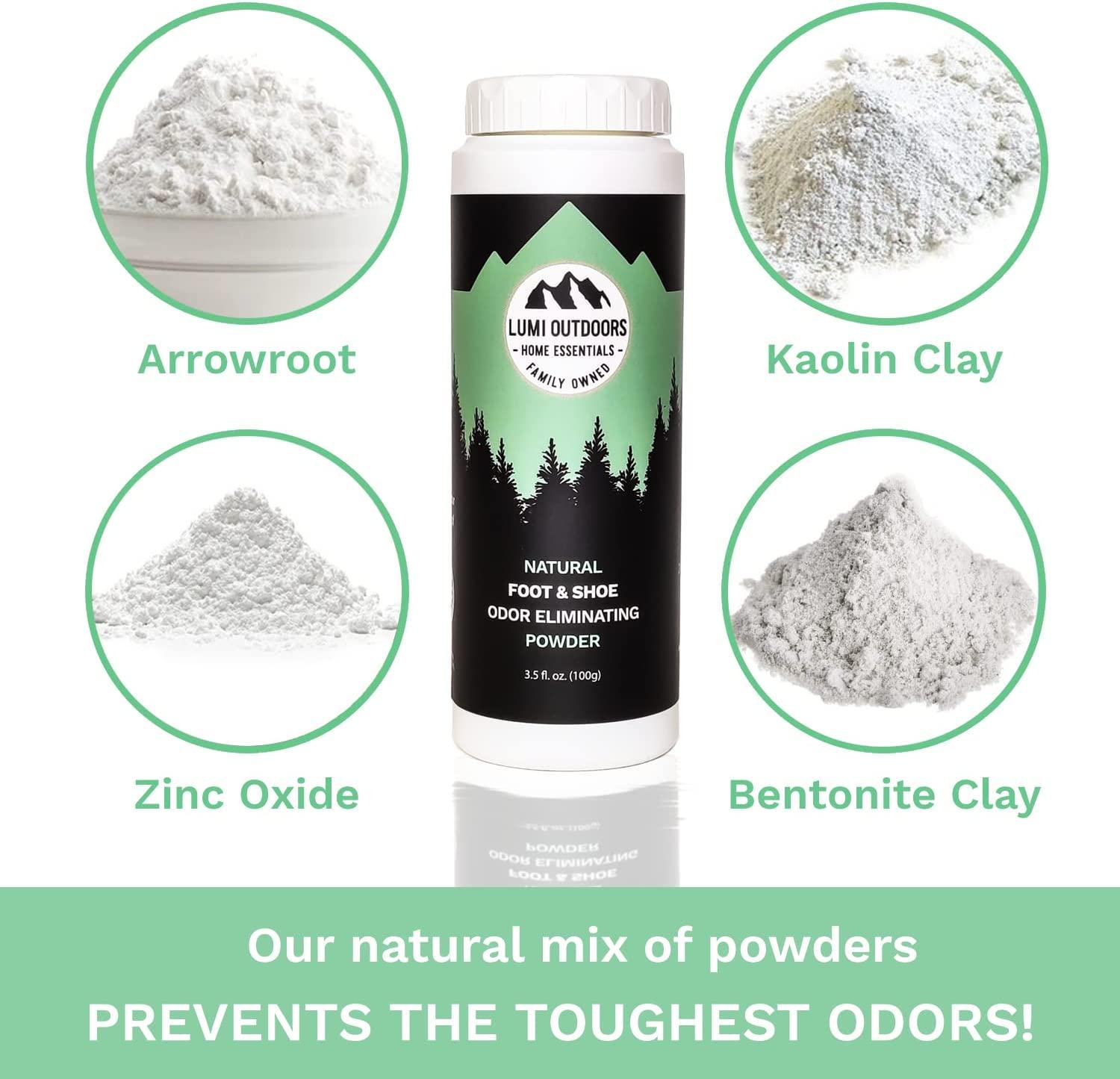 Lumi Outdoors Natural Foot Powder Deodorizer - Talc-Free Shoe Odor ...