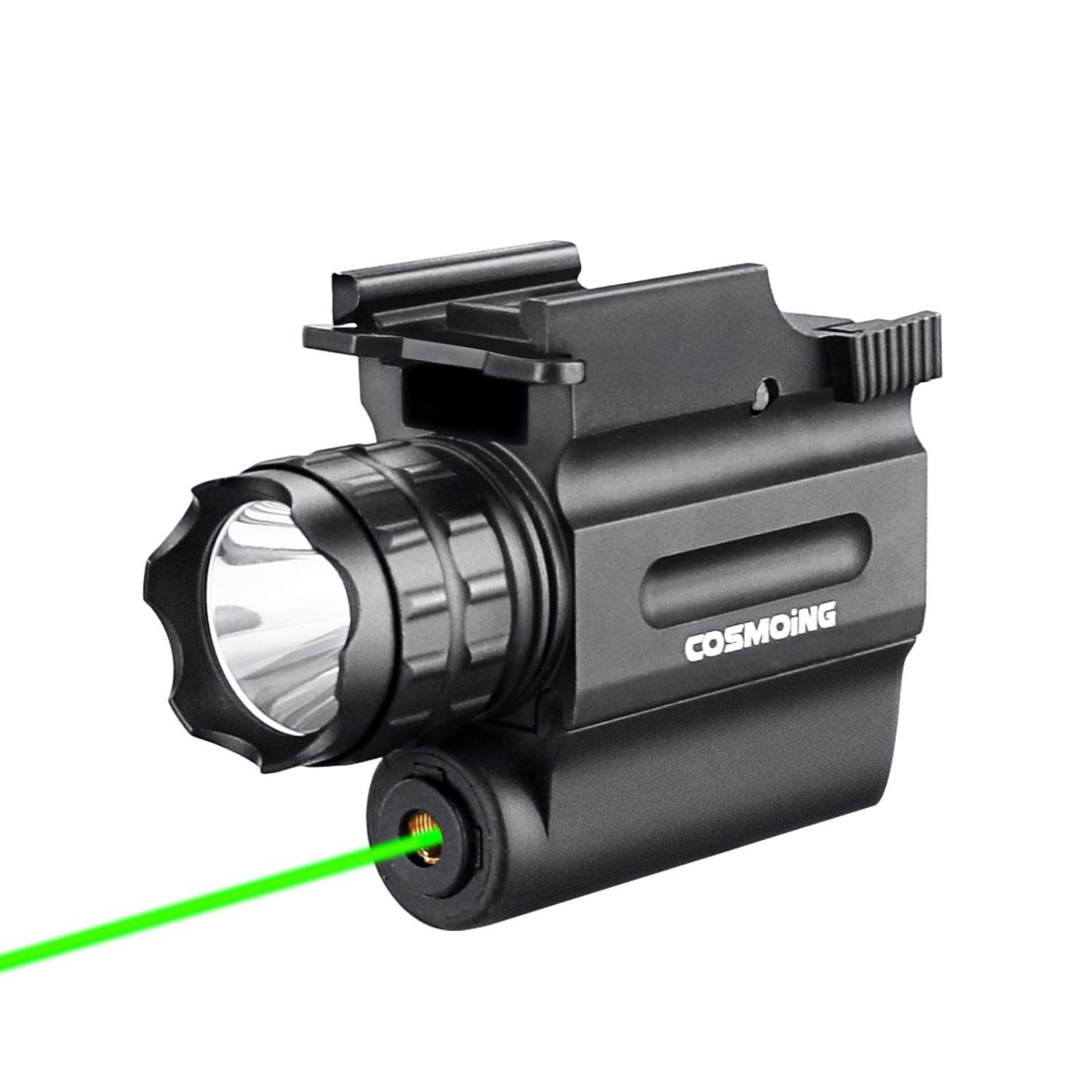 COSMOING Rail Mounted Green Laser Light Combo & 600 Lumen Strobe Pistol ...