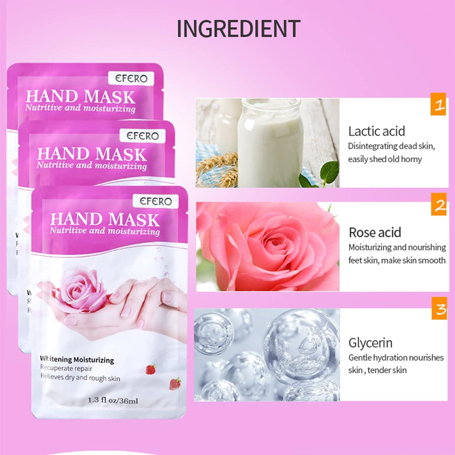 Rose Hand Moisturizer Gloves 3-Piece Set - Plant Extracts for Dry ...