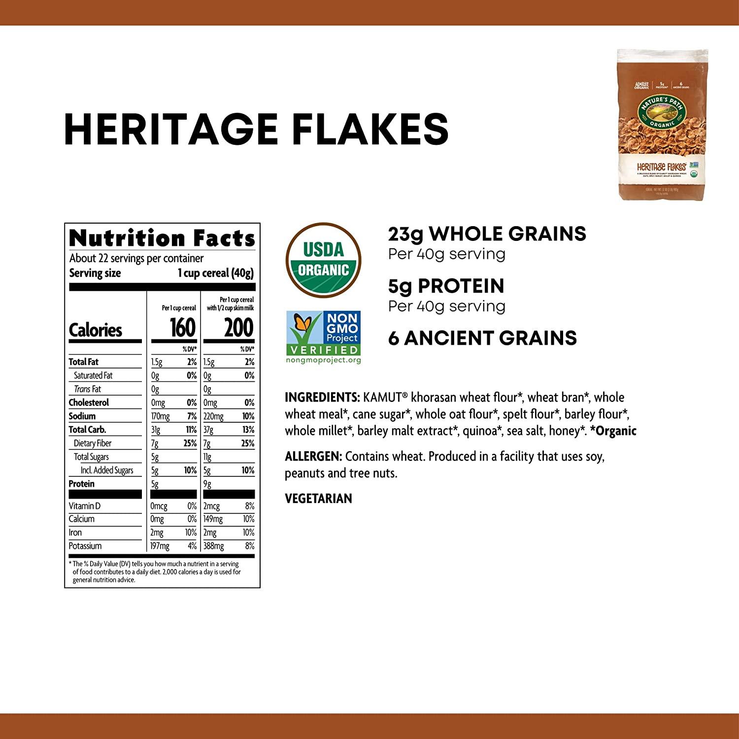 Ancient Grain Flakes Non-GMO Nature's Path Heritage Flakes Cereal 33.5 ...