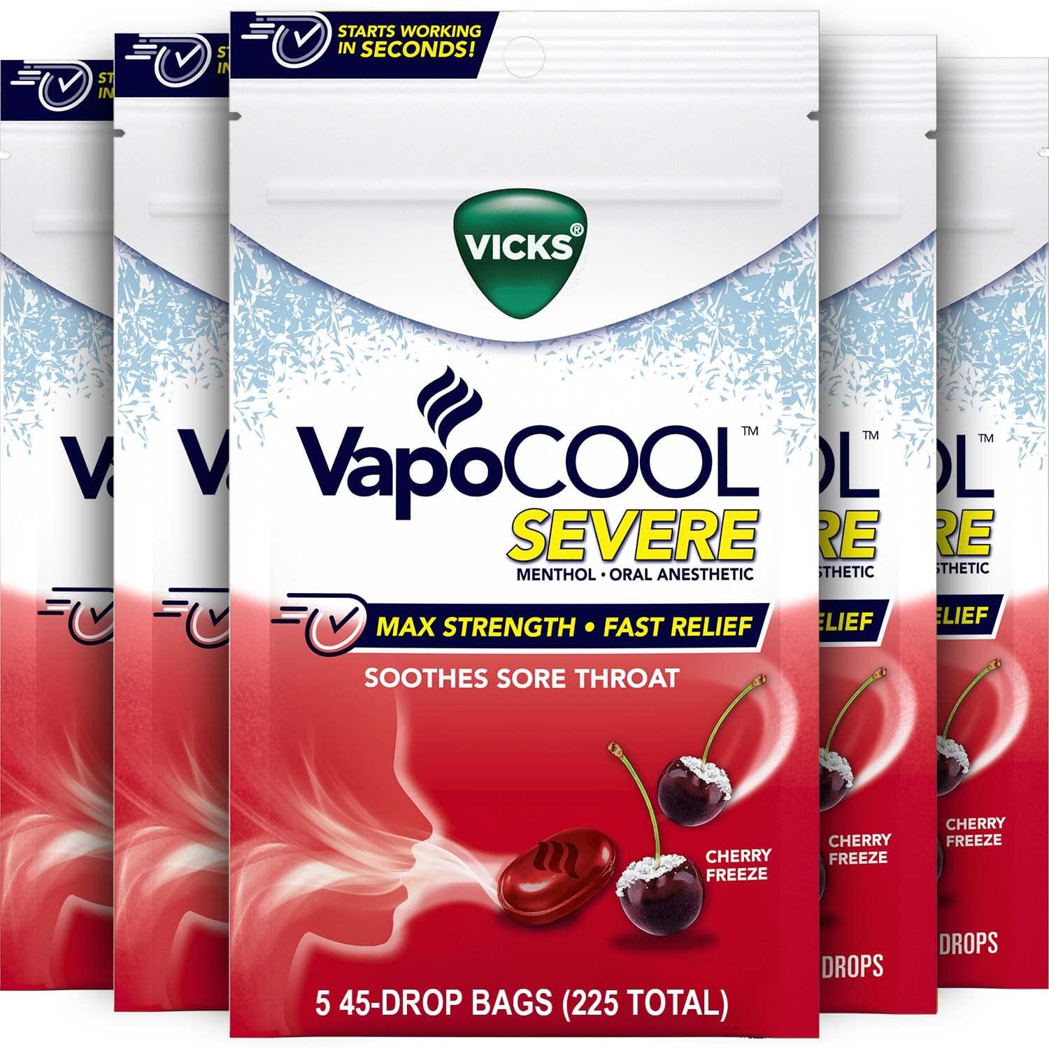 Vicks VapoCOOL Severe Medicated Drops for Sore Throat Pain - Cherry ...