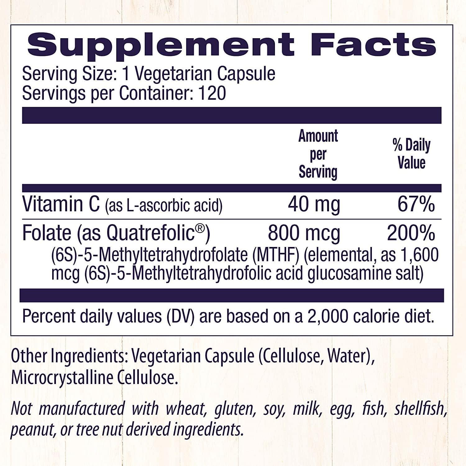 Healthy Origins Methyl Folate 800 mcg with Quatrefolic - Bioavailable ...