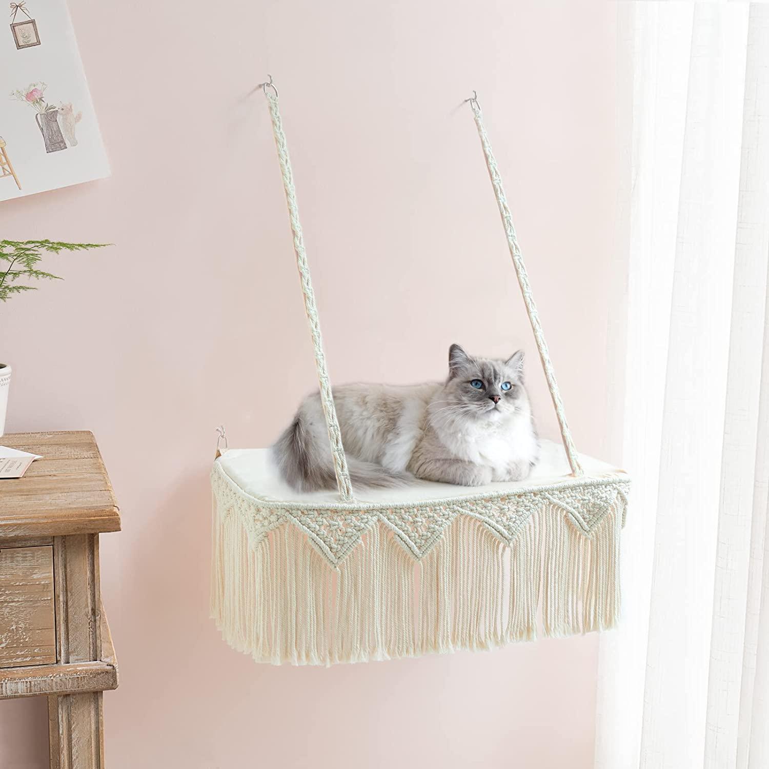 Dahey Macrame Cat Window Perch - Boho Cat Hammock Bed for Indoor Cats ...