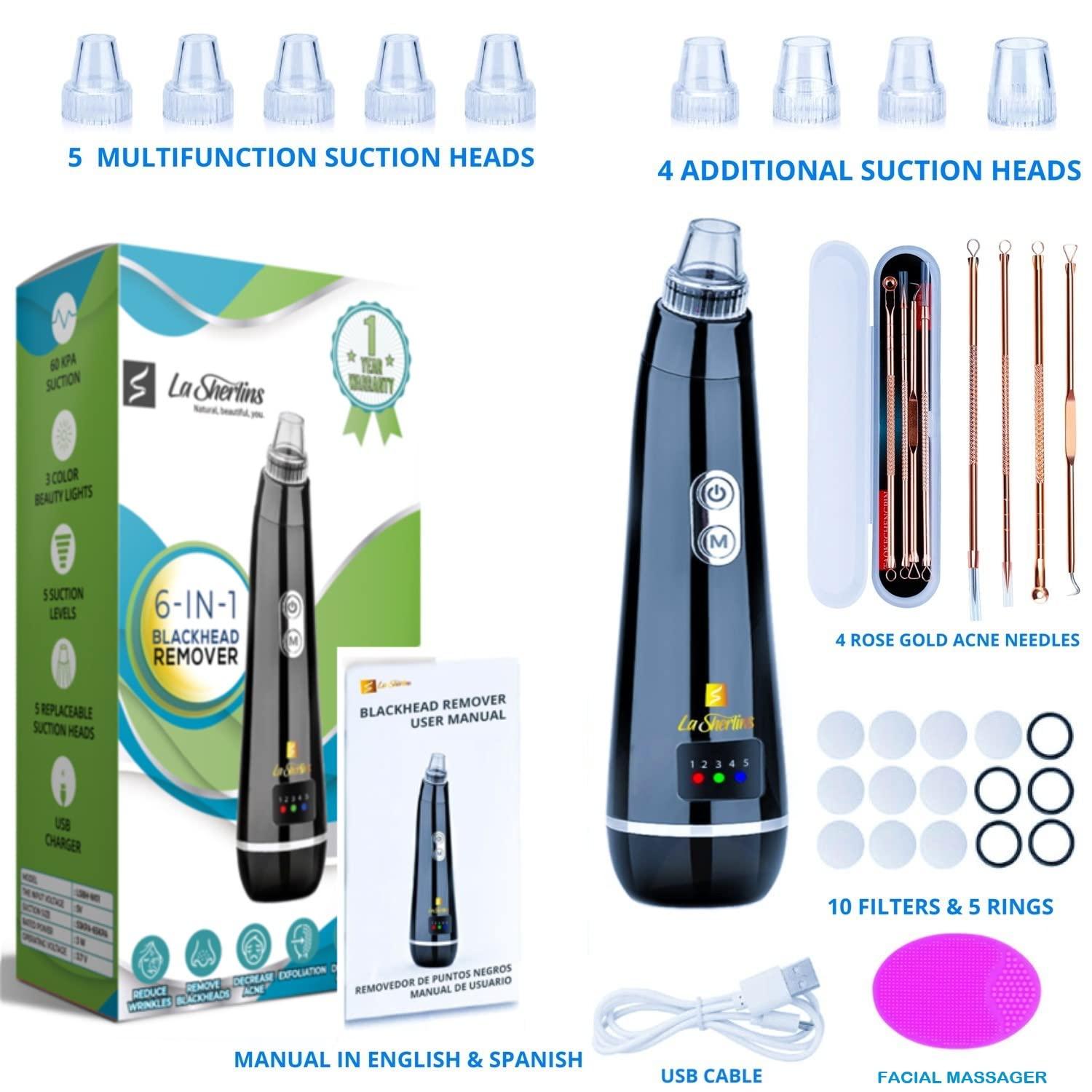 La Sherlins Blackhead Remover Pore Vacuum - USB Rechargeable Blackhead ...