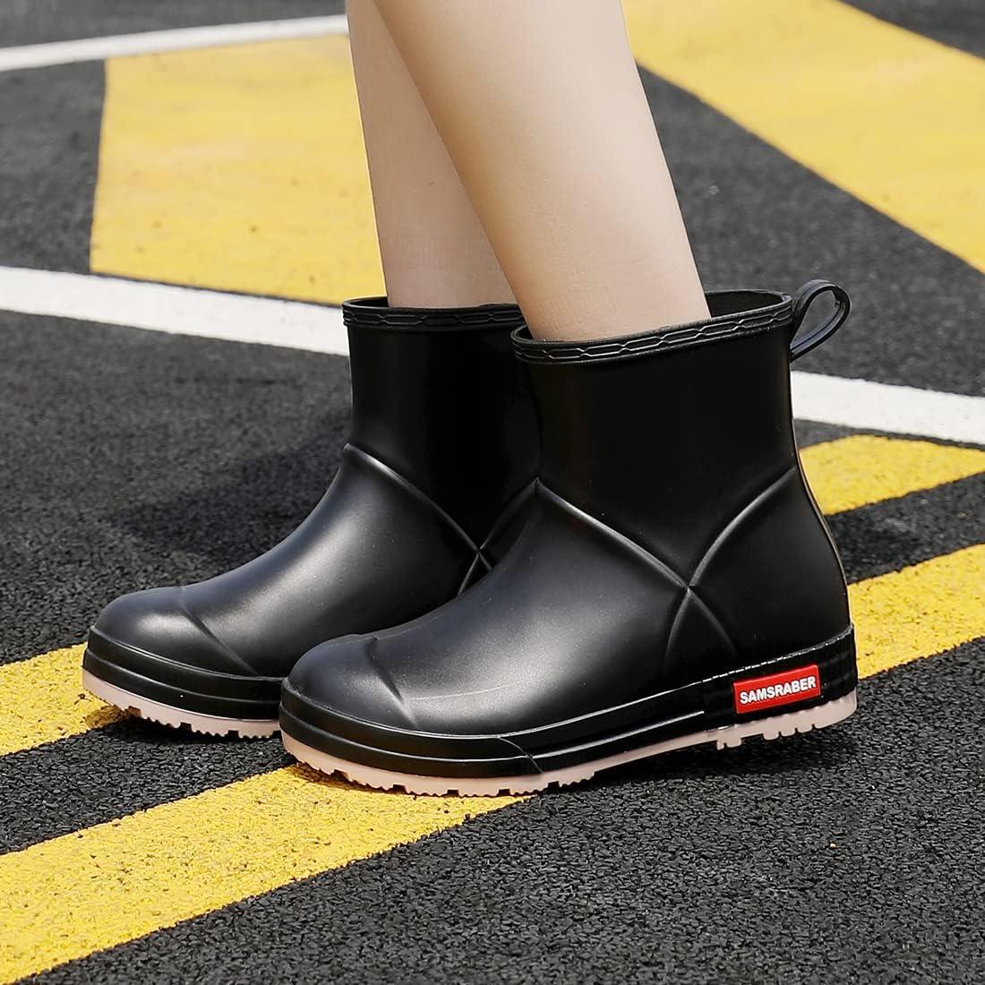 HSBDNZQ Lightweight Waterproof Rain Boots for Women Men Black Anti Slip Garden Chelsea Boots with Comfortable Insoles Size 7W 6M