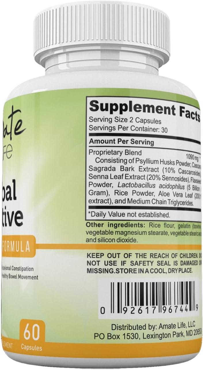 Amate Life Herbal Laxative Capsules - Promotes Digestive Health ...