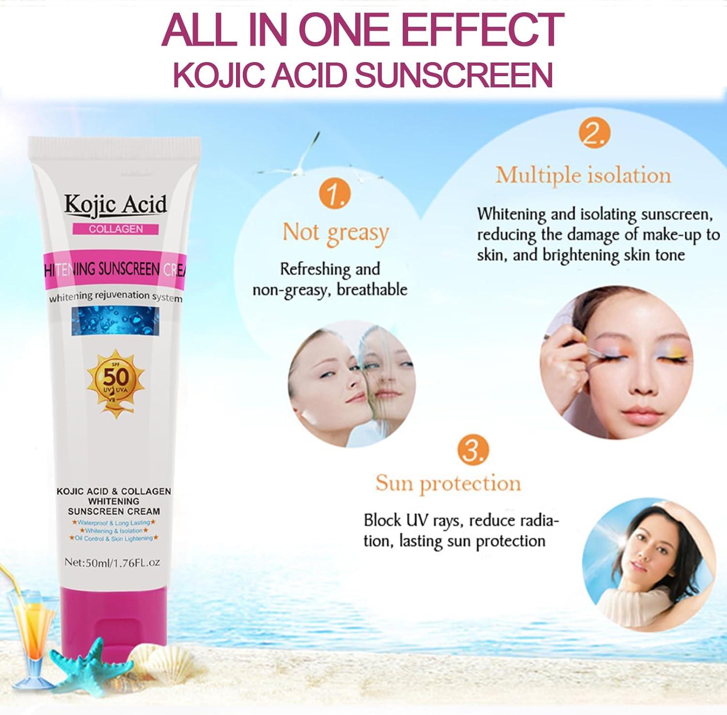 Kojic Acid SPF 50 Face Moisturizer | Daily Use Sunscreen with UVA/UVB ...