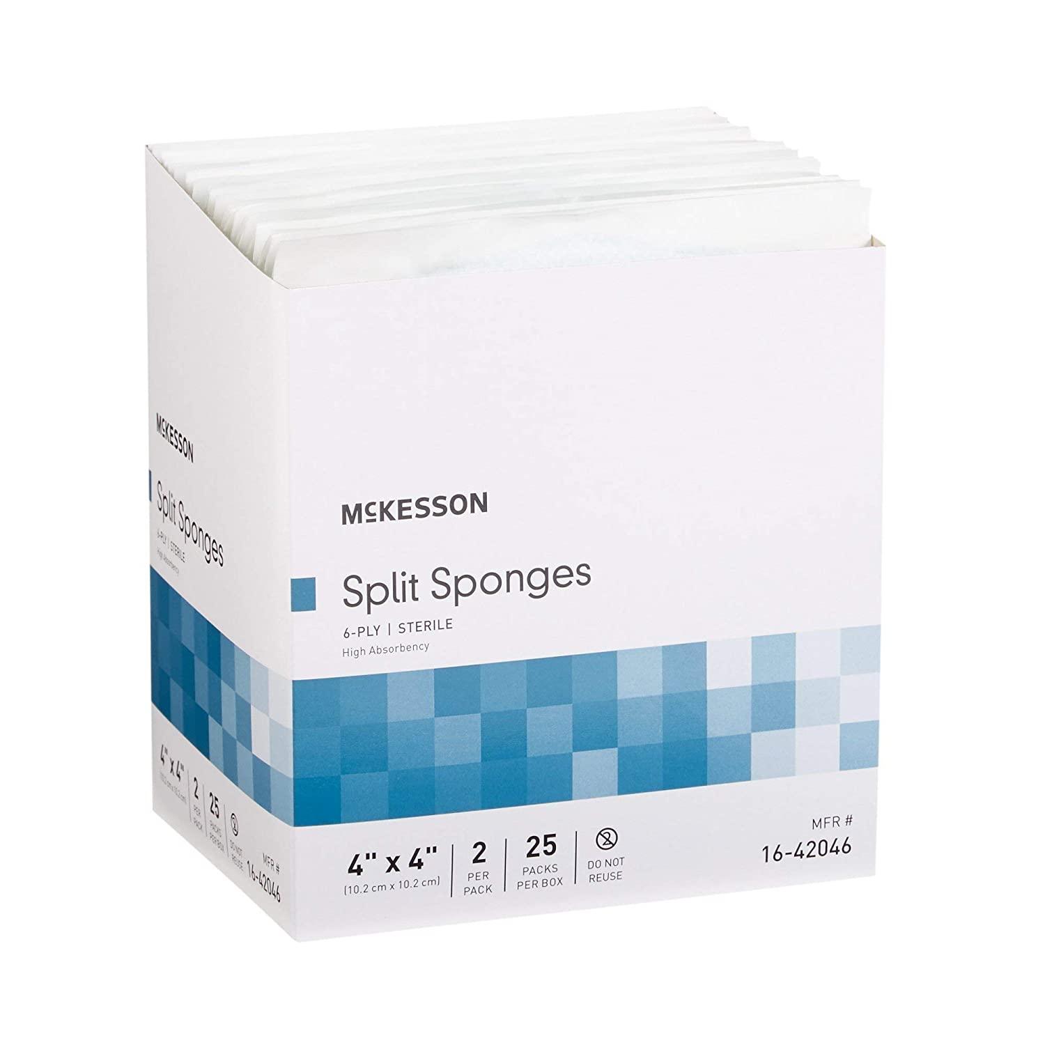 McKesson Split Sponges 4 x 4, 6-Ply High Absorbency Sterile Dressings ...