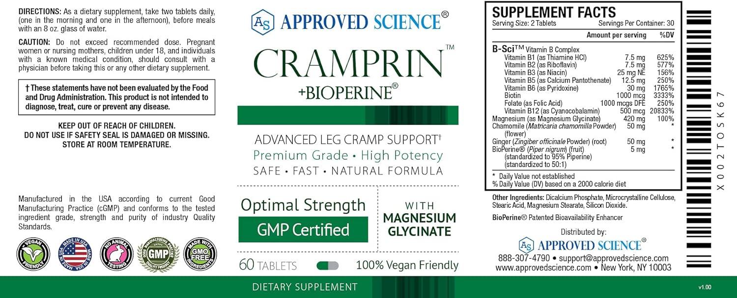 Approved Science Cramprin - Leg Cramp Supplement - 60 Natural Tablets ...