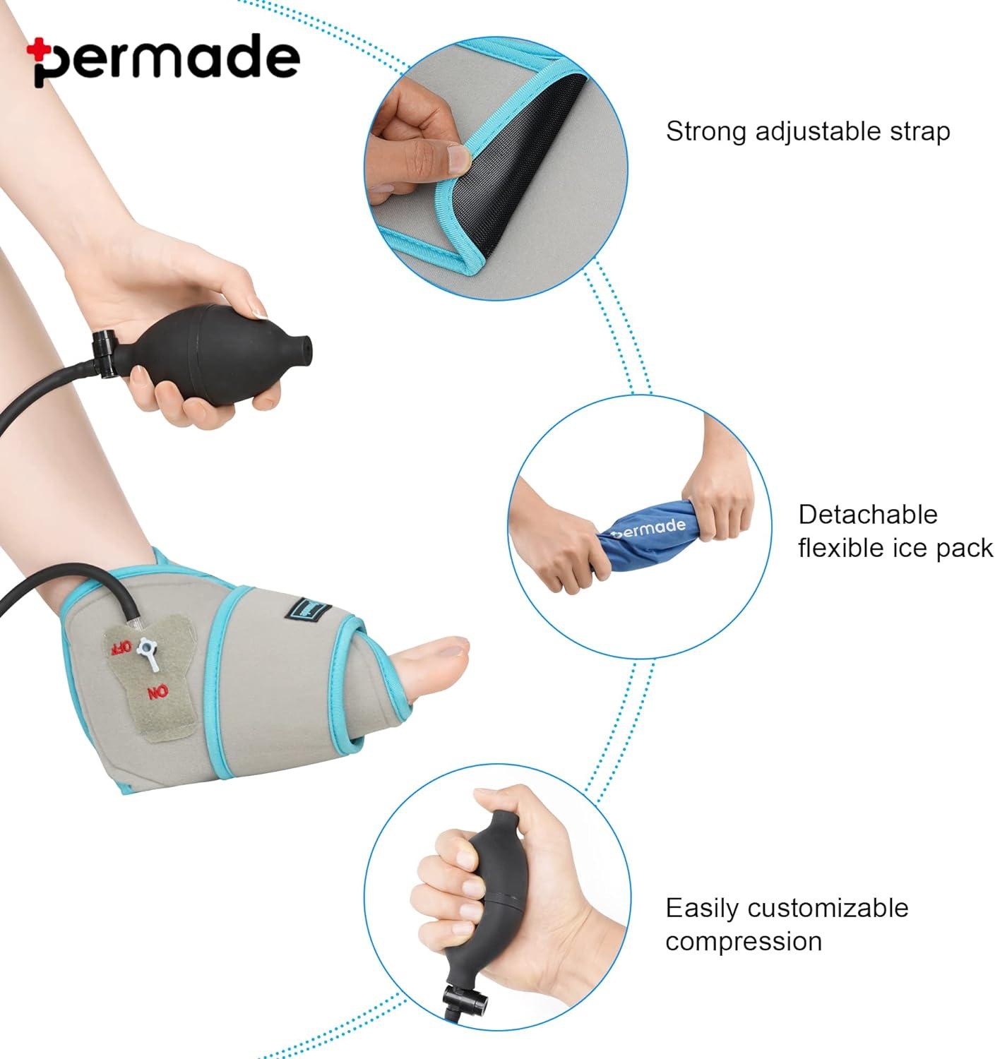 Compression Ankle Ice Pack with Air Pump - Hot & Cold Therapy for ...