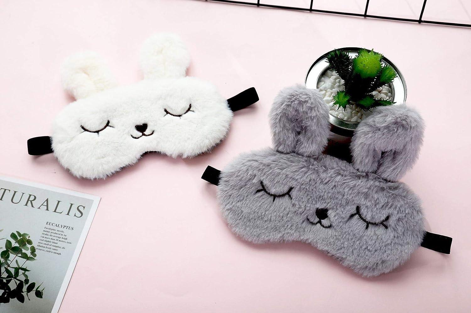 Silk Plush Bunny Grey Sleep Mask - Cute Rabbit Eye Mask for Women ...