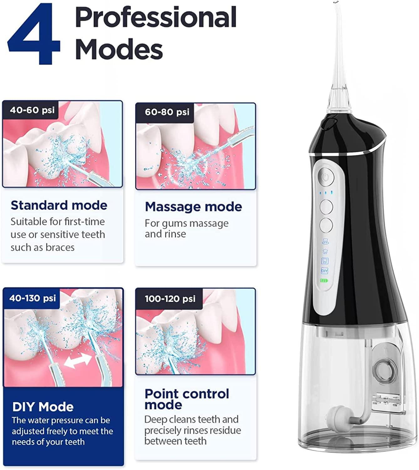 Cordless Water Flosser Dental Oral Irrigator - 4 Modes, 5 Jet Tips ...