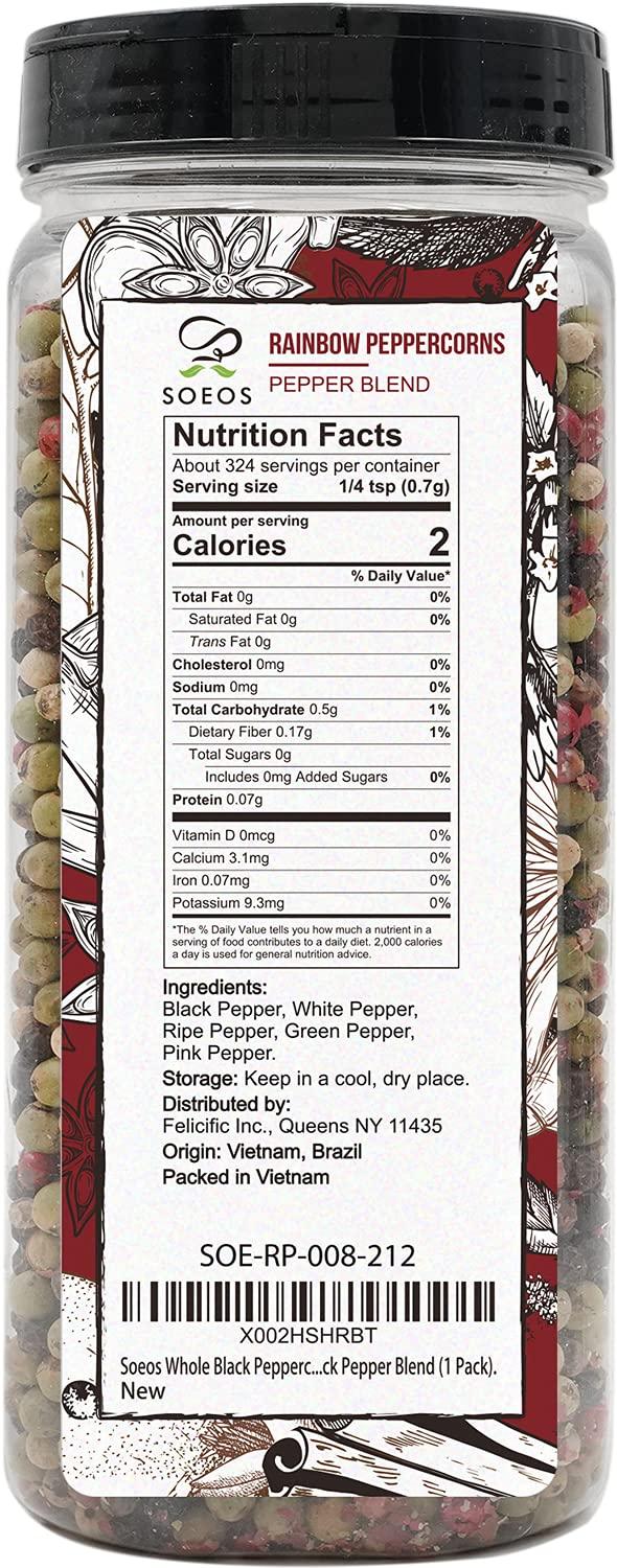 Soeos Whole Black Peppercorn Mix (8oz) - Grinder Blend of White, Red ...