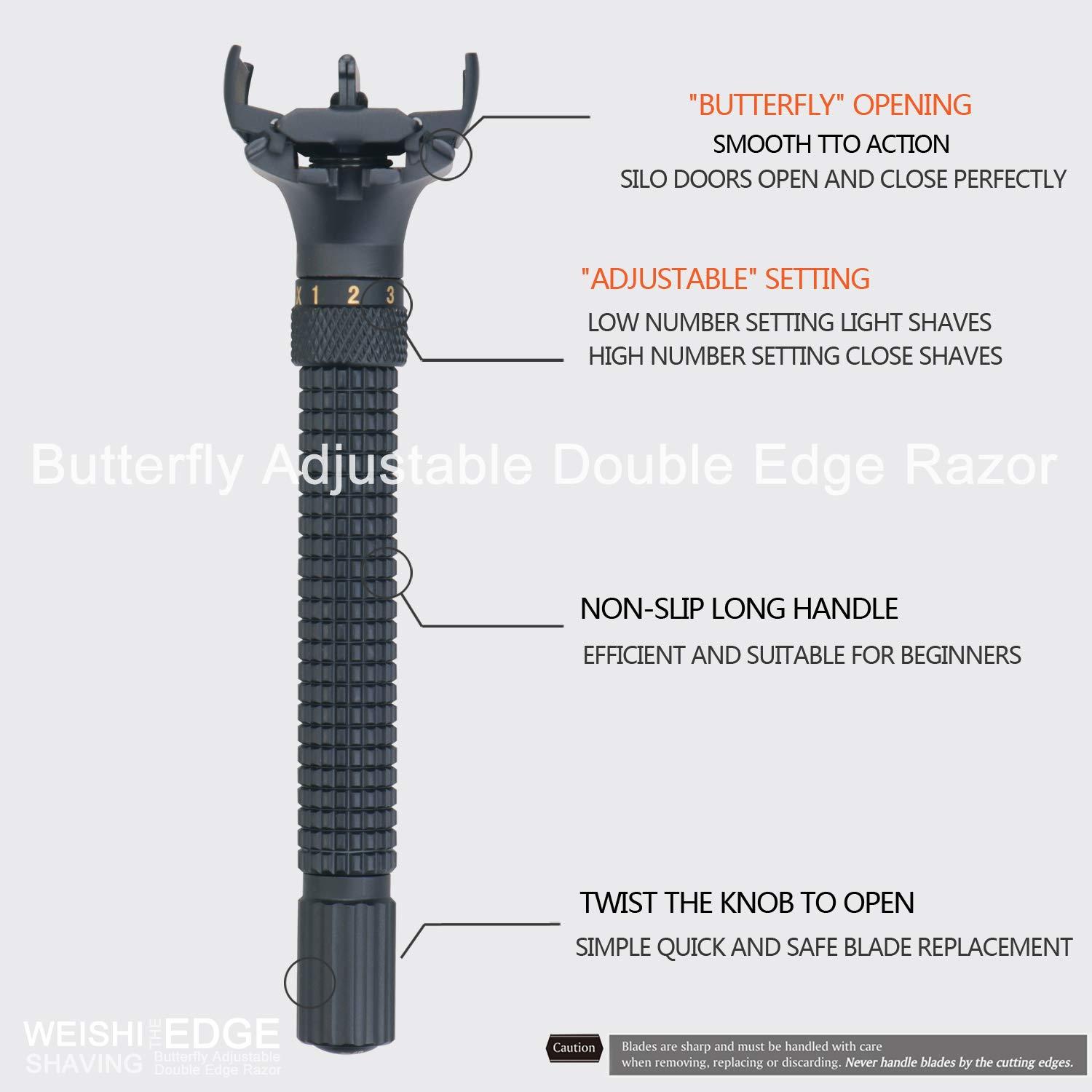 WEISHI Black Adjustable Butterfly Safety Razor - Double Edge Nostalgic ...